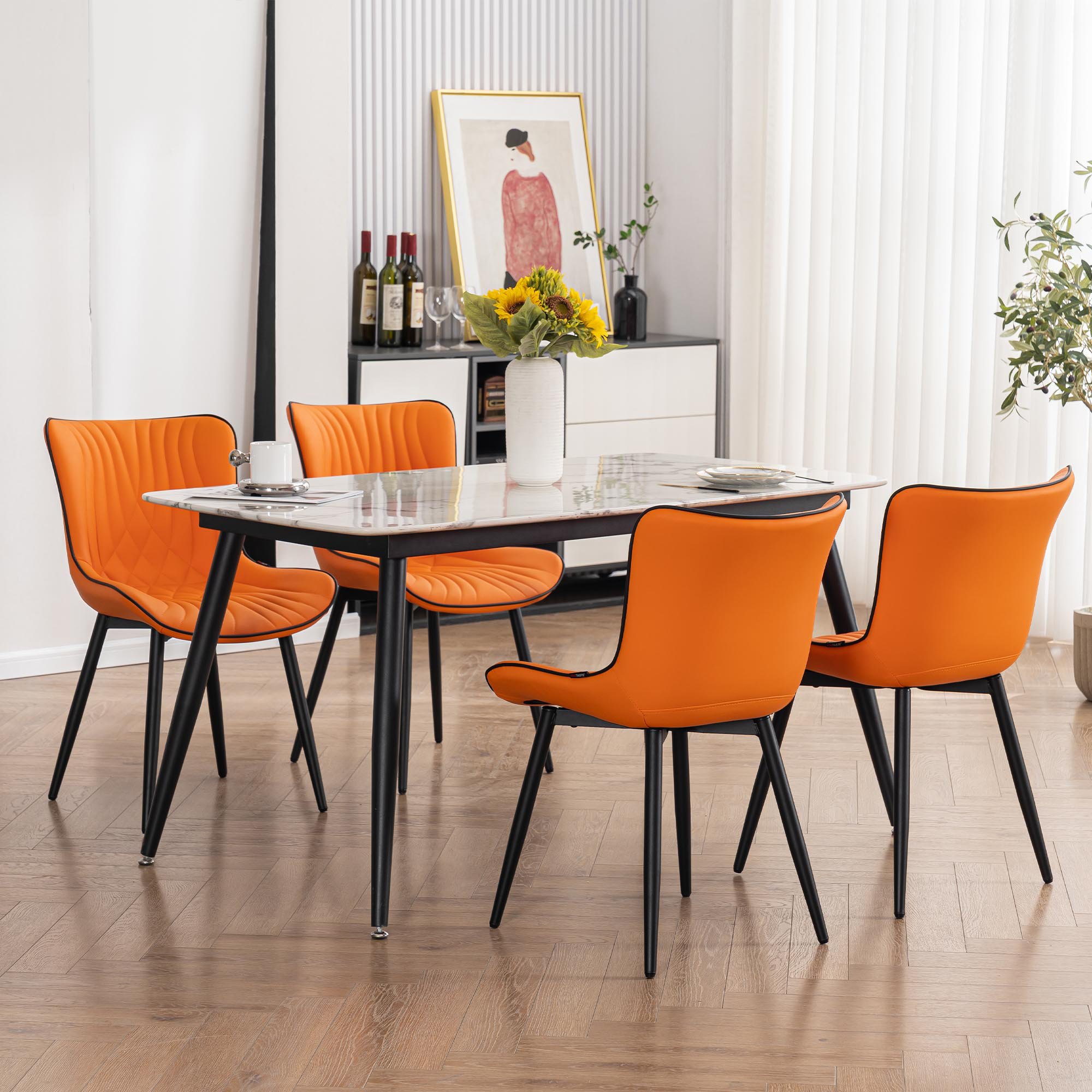 Orren Ellis Faux Leather Upholstered Dining Chairs Modern Wingback Side ...