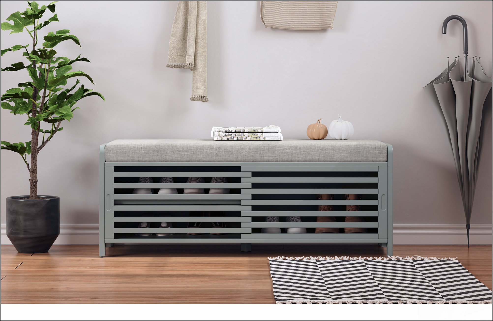 Ophelia & Co. Distressed Shutter Storage Bench with Acacia Veneer for ...