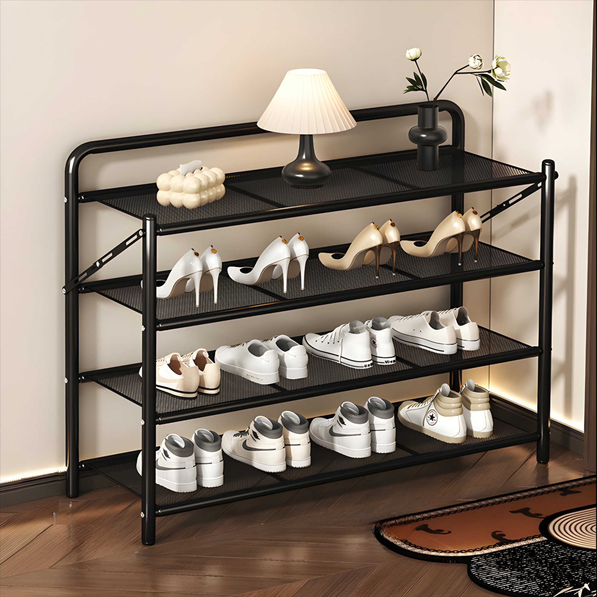 Latitude Run® Foldable Multi-Tier Iron Shoe Rack For Home, Entryway ...