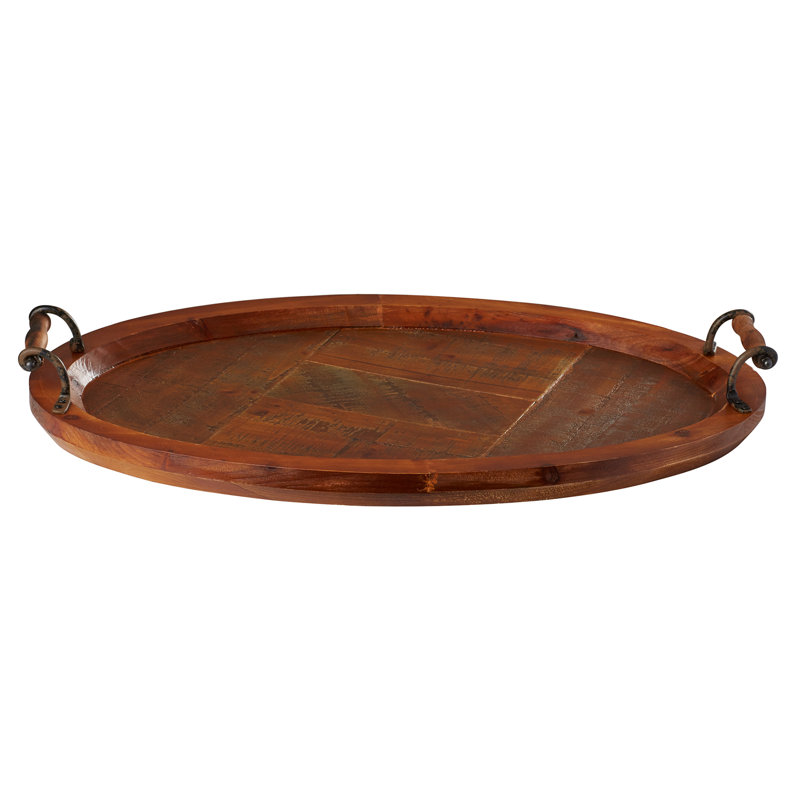 Loon Peak® Ilirjana Wood Large Oval Decor Brown Tray with Scroll Metal ...