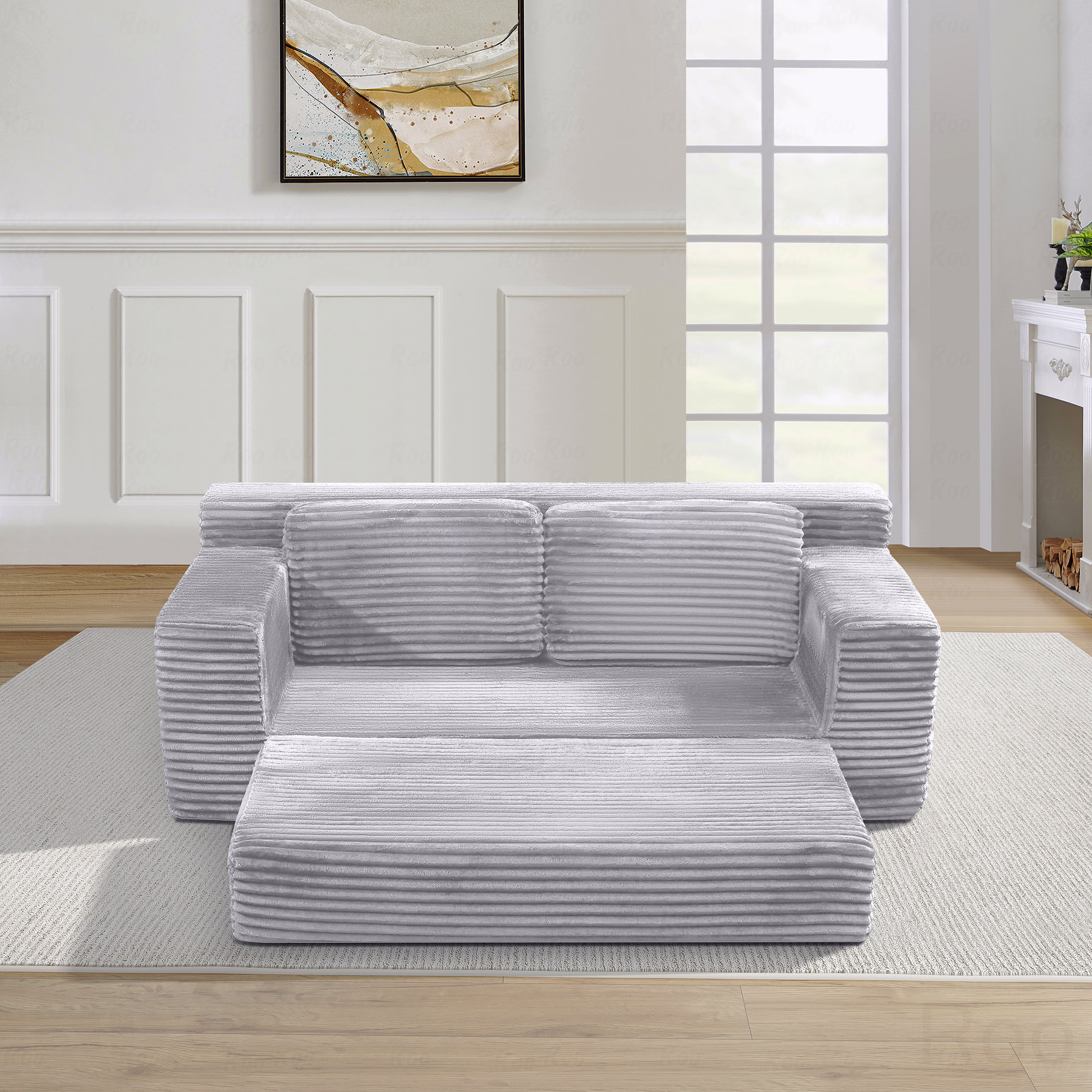 Latitude Run® 2-In-1 Corduroy Sofa Bed: Convertible Cloud Double Couch ...