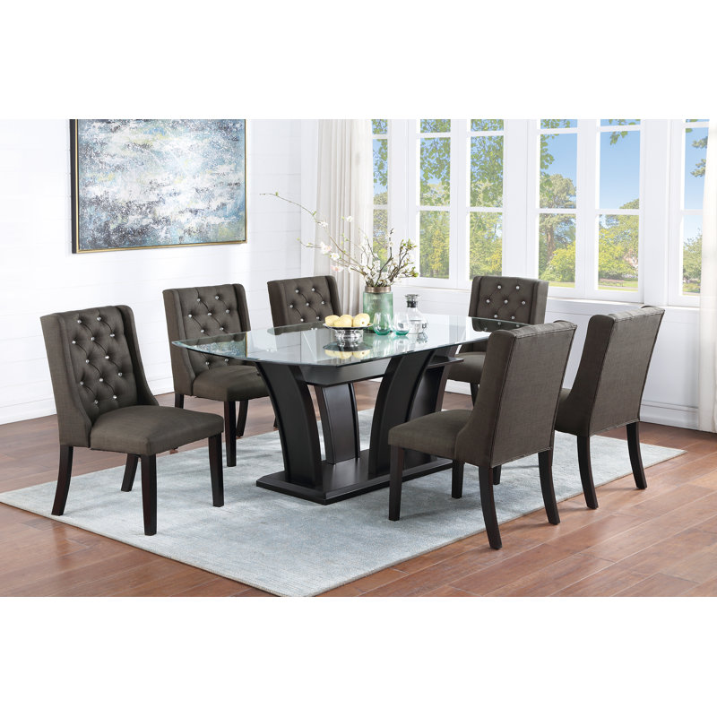 Red Barrel Studio® Bounaga 71.6'' L Dining Table with Glass Top | Wayfair