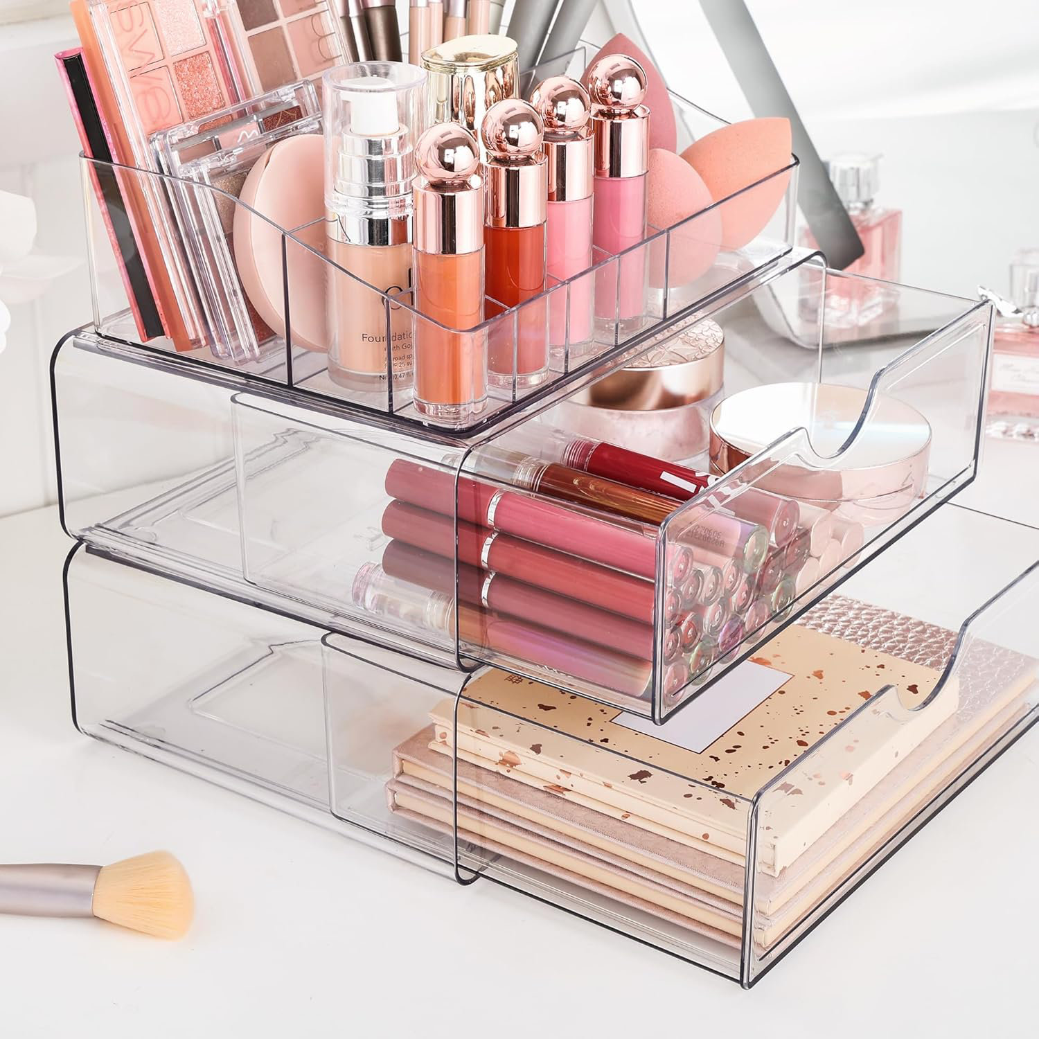 Wrought Studio™ 5 Tier Clear Makeup Organizer With Drawer, Cosmetic Storage For Dresser ...