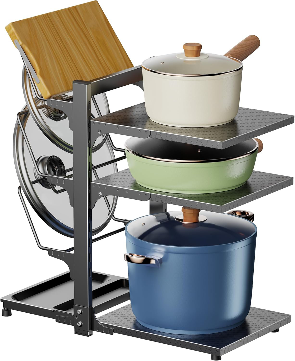 Prep & Savour 3 Tiers Adjustable Pan Rack Organizer For Cabinet, Pots ...