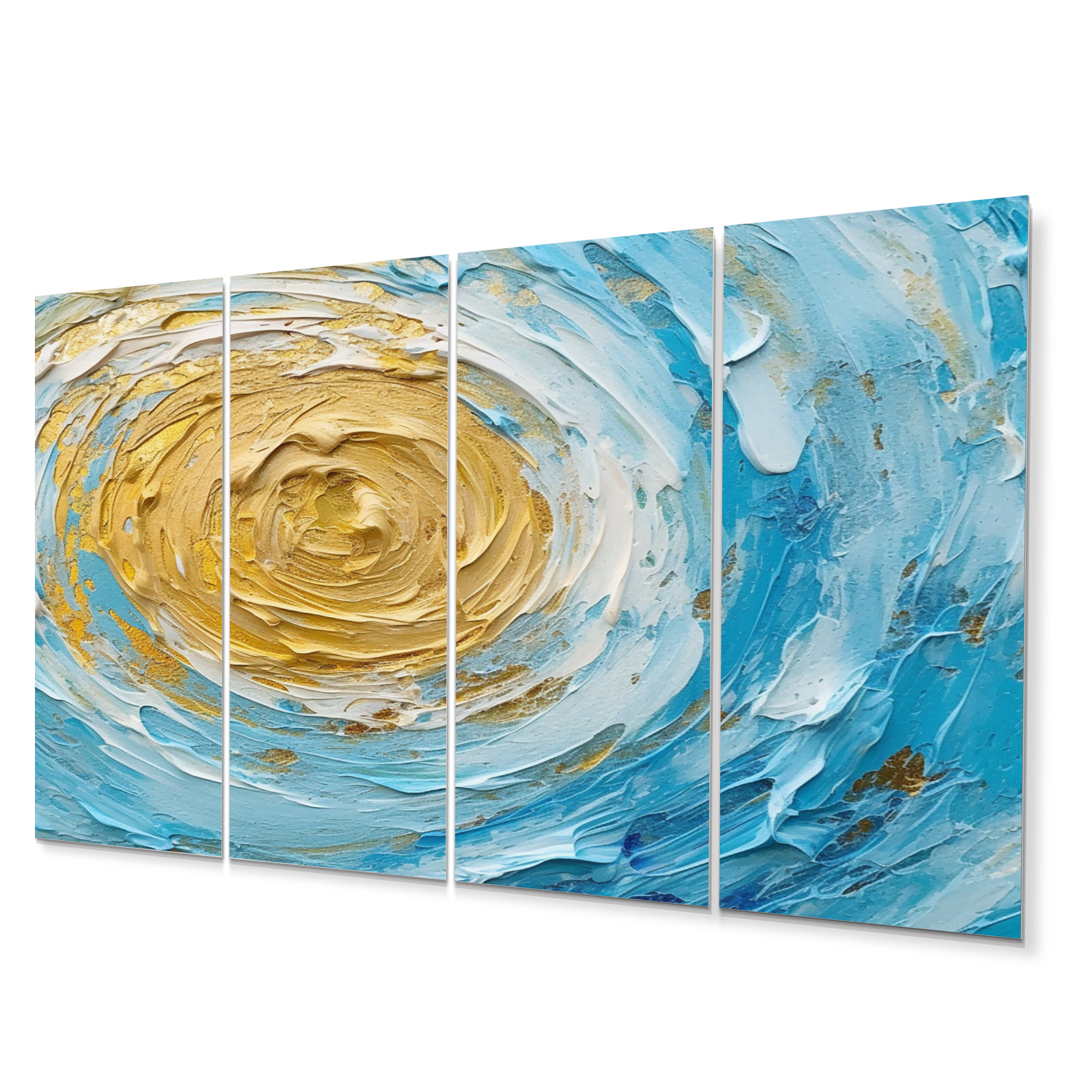 Mercer41 Baby Blue And Gold Enchanted Whirls I On Metal 4 Pieces Print ...