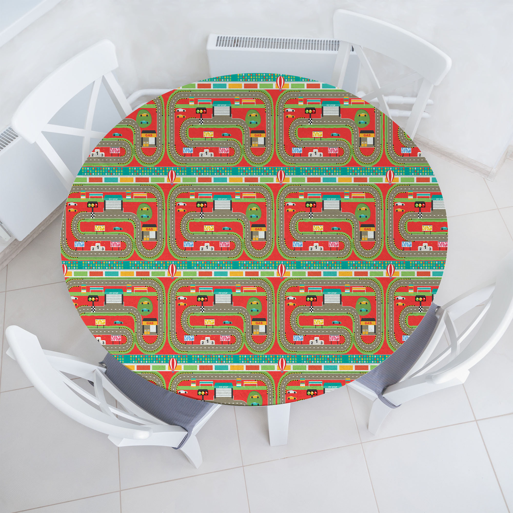 East Urban Home Car Race Track Fitted Round Tablecloth Diameter ...
