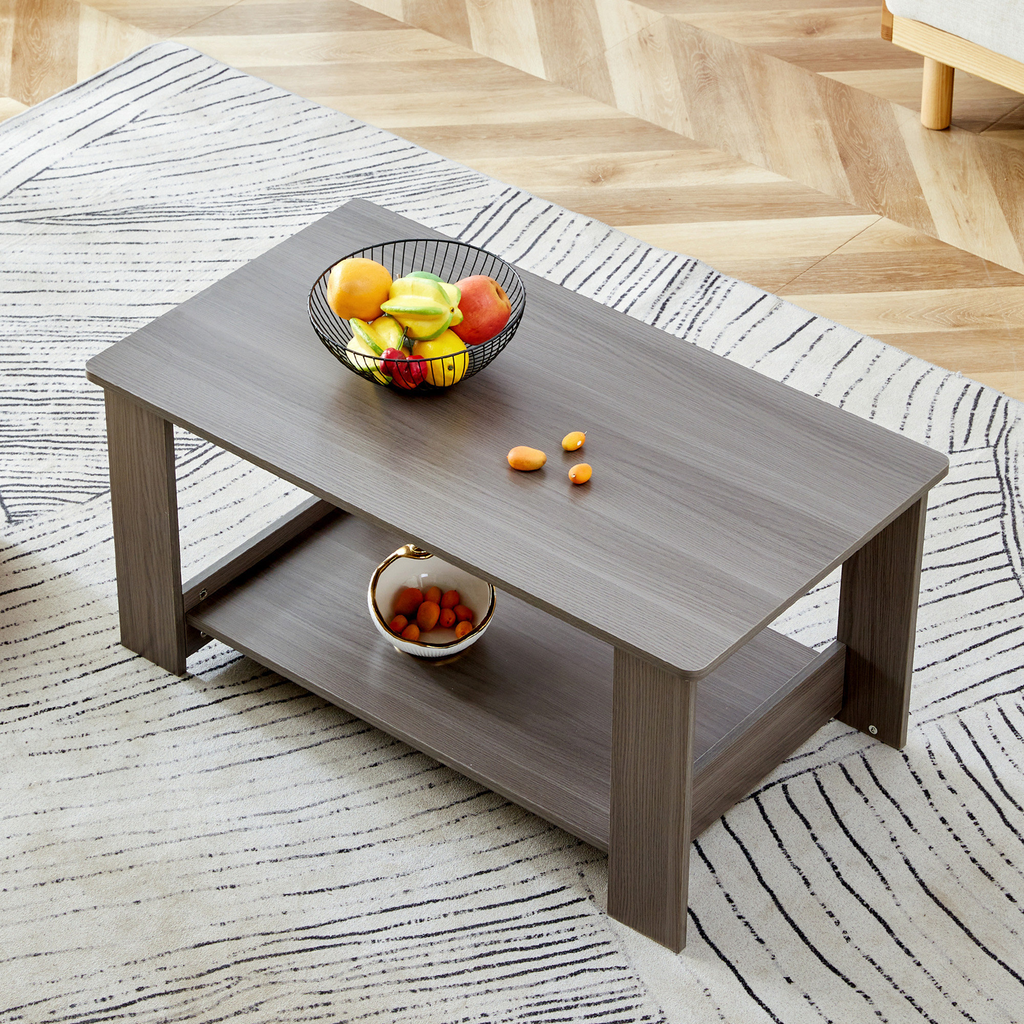 Ebern Designs Wood Grain Double Layered Rectangular Coffee Table | Wayfair