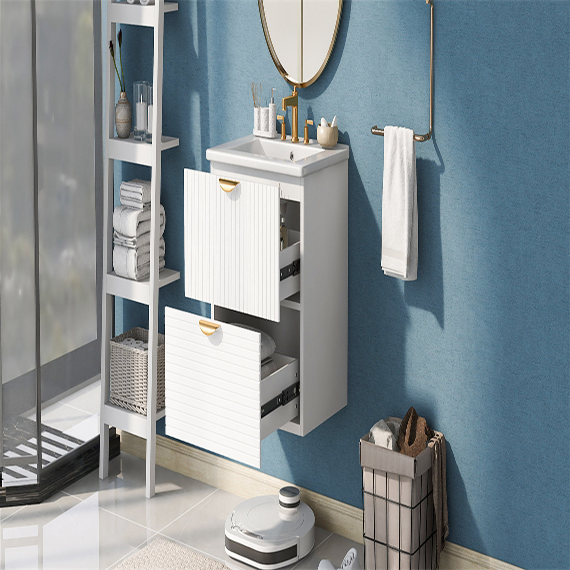 Everly Quinn Modern Wall-Mounted Bathroom vanity with 2 Drawers for ...