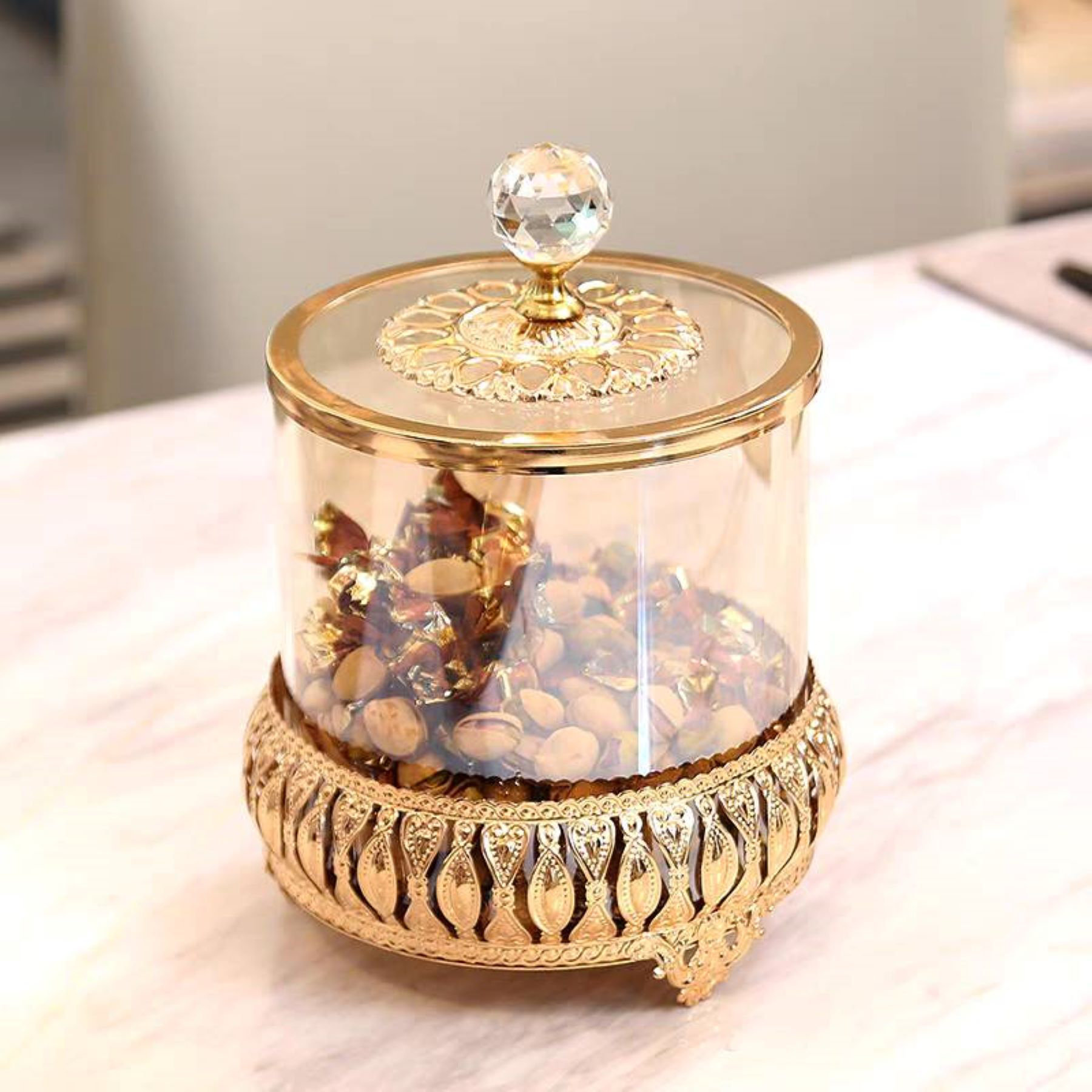 House of Hampton Metal and Glass Candy and Nuts Serving Container with ...