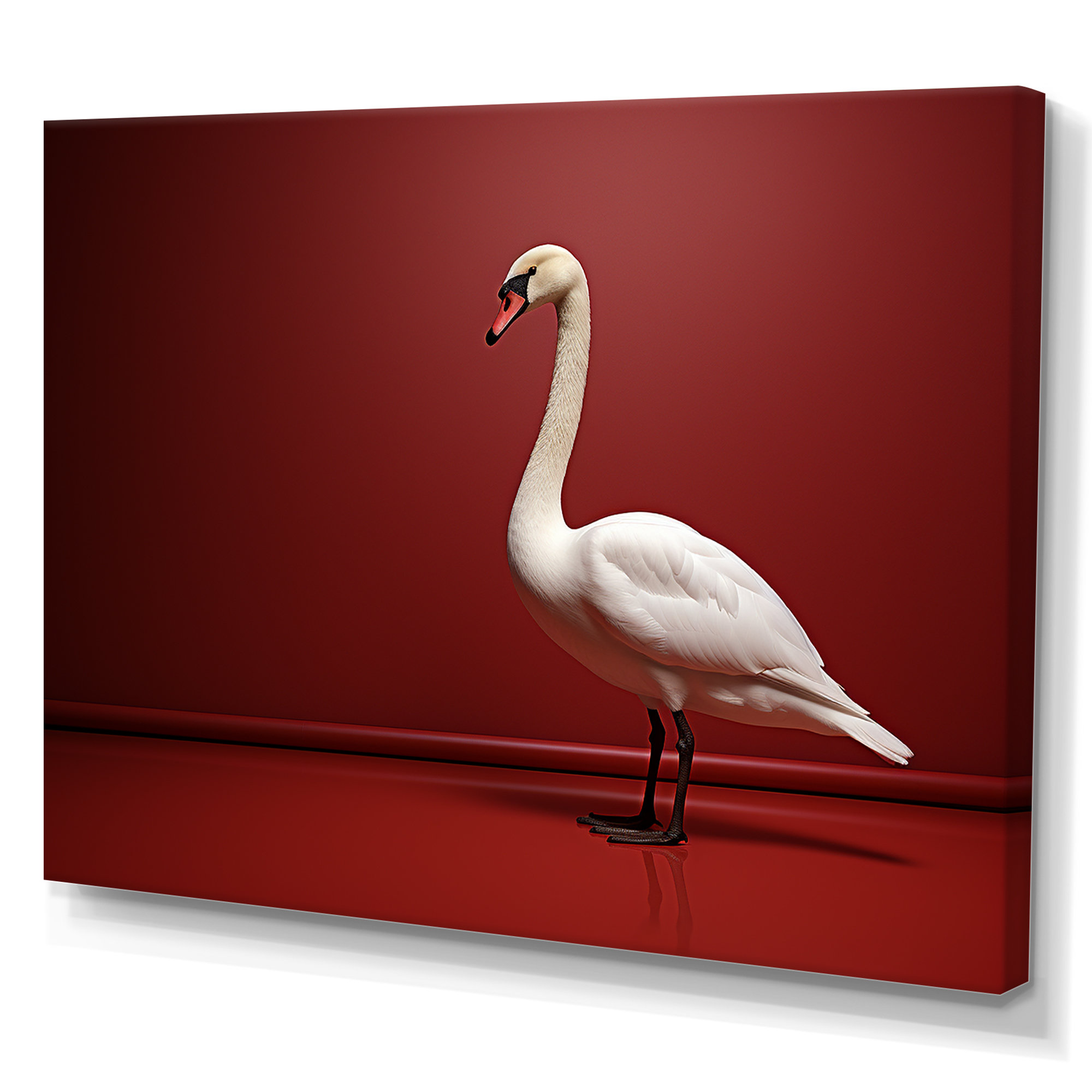 Ebern Designs Swans Solitude In Red And White On Canvas Print | Wayfair
