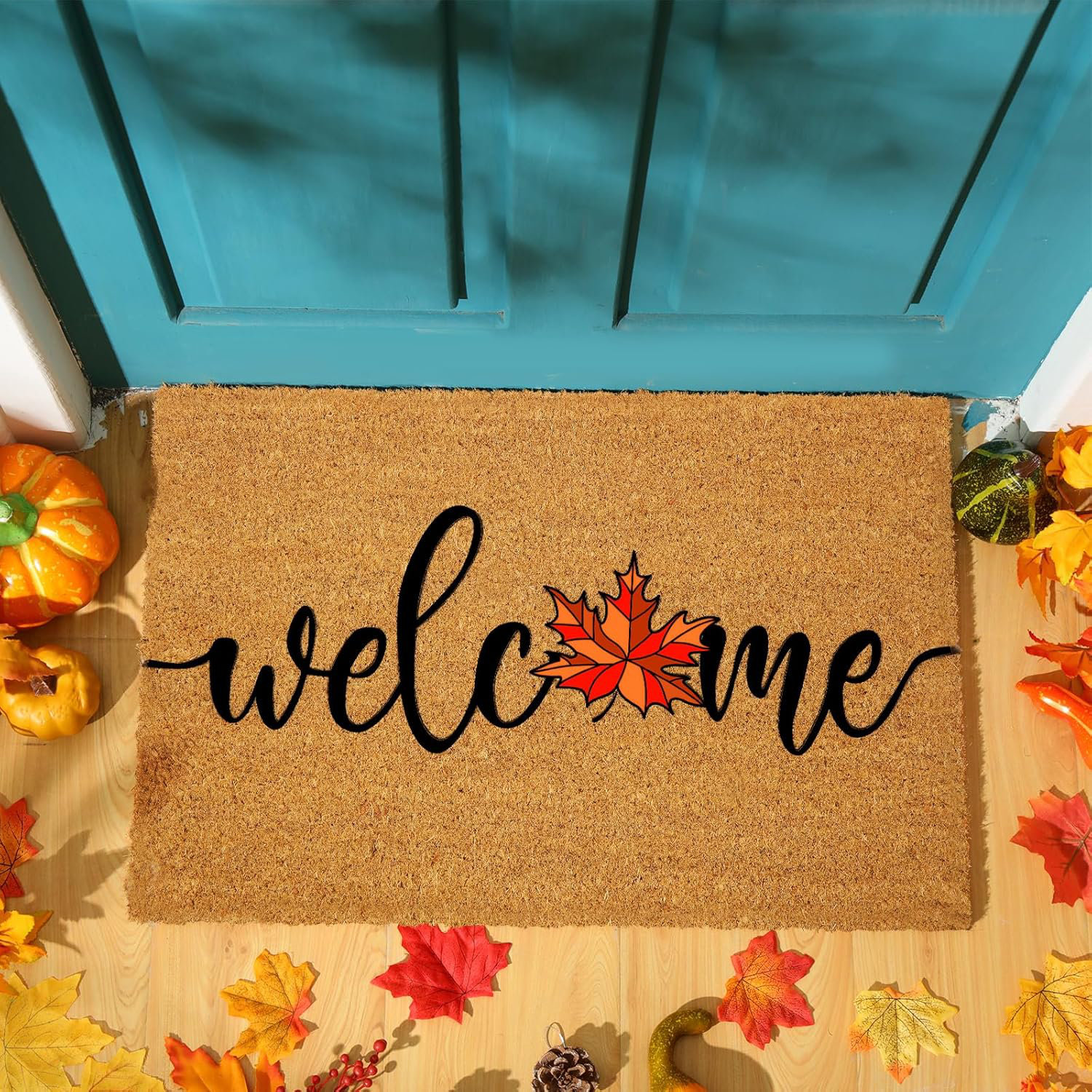 The Holiday Aisle® Fall Coir Doormat Maple Leaves Welcome Doormat 23.6 X 15.7 Inch Fall Welcome ...