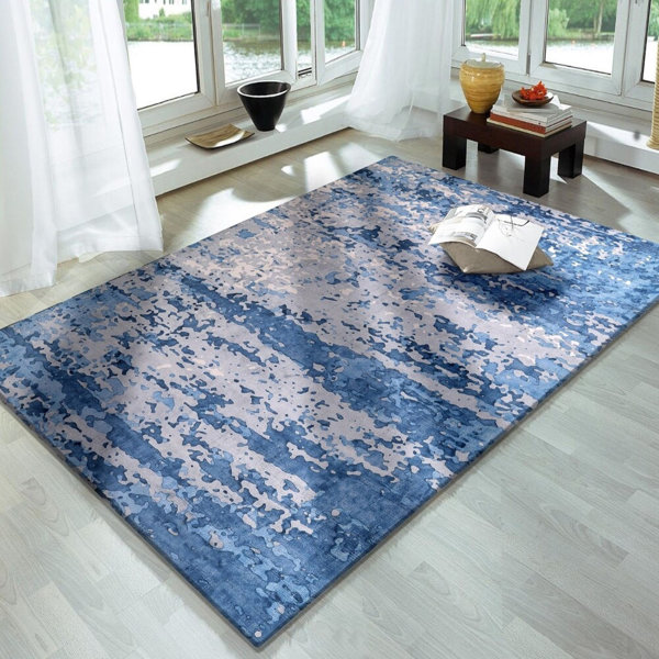 17 Stories Handmade Looped Blue/Silver Rug | Wayfair