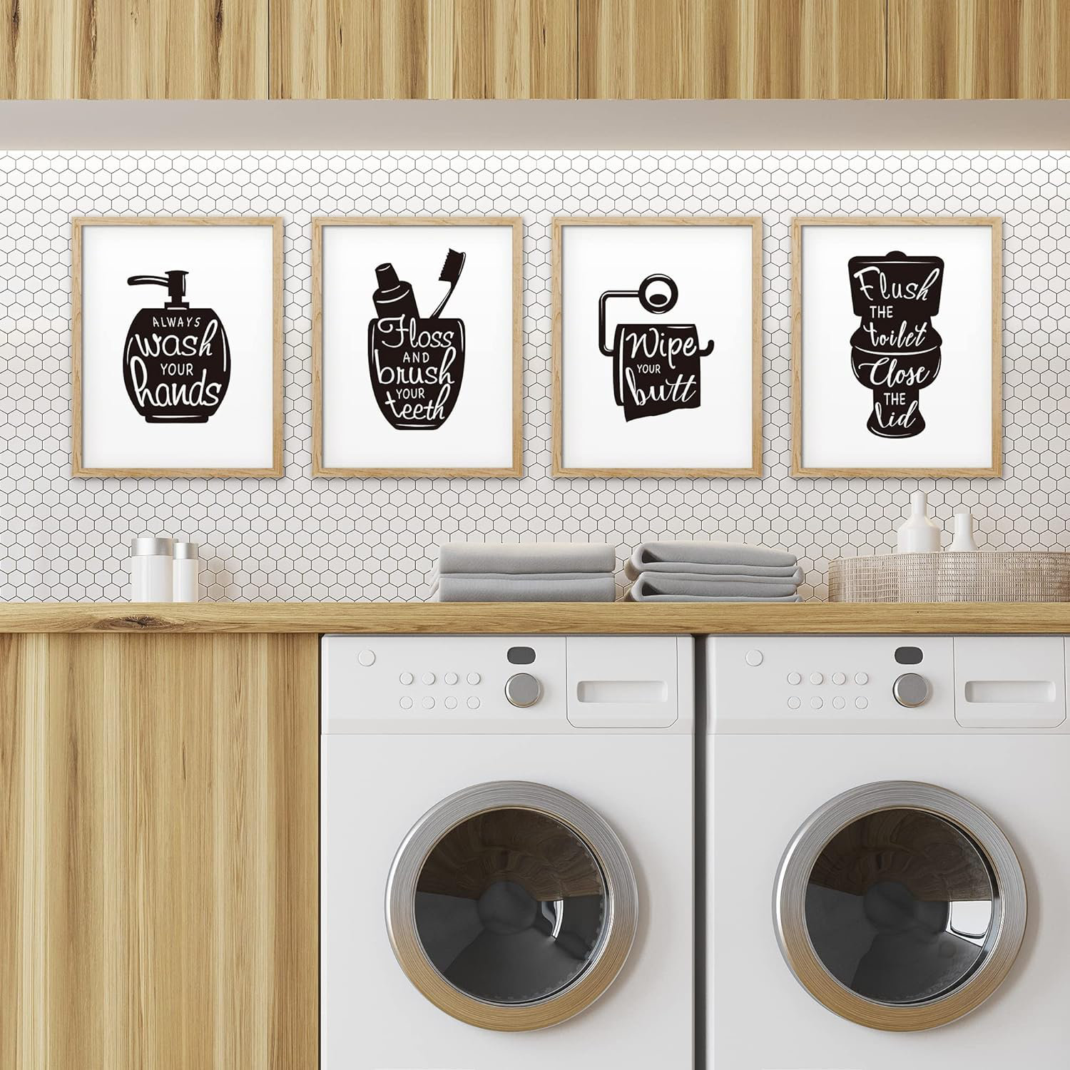 SIGNLEADER Wash Your Hands Motivational Set Of 4 Word Art Illustrations ...