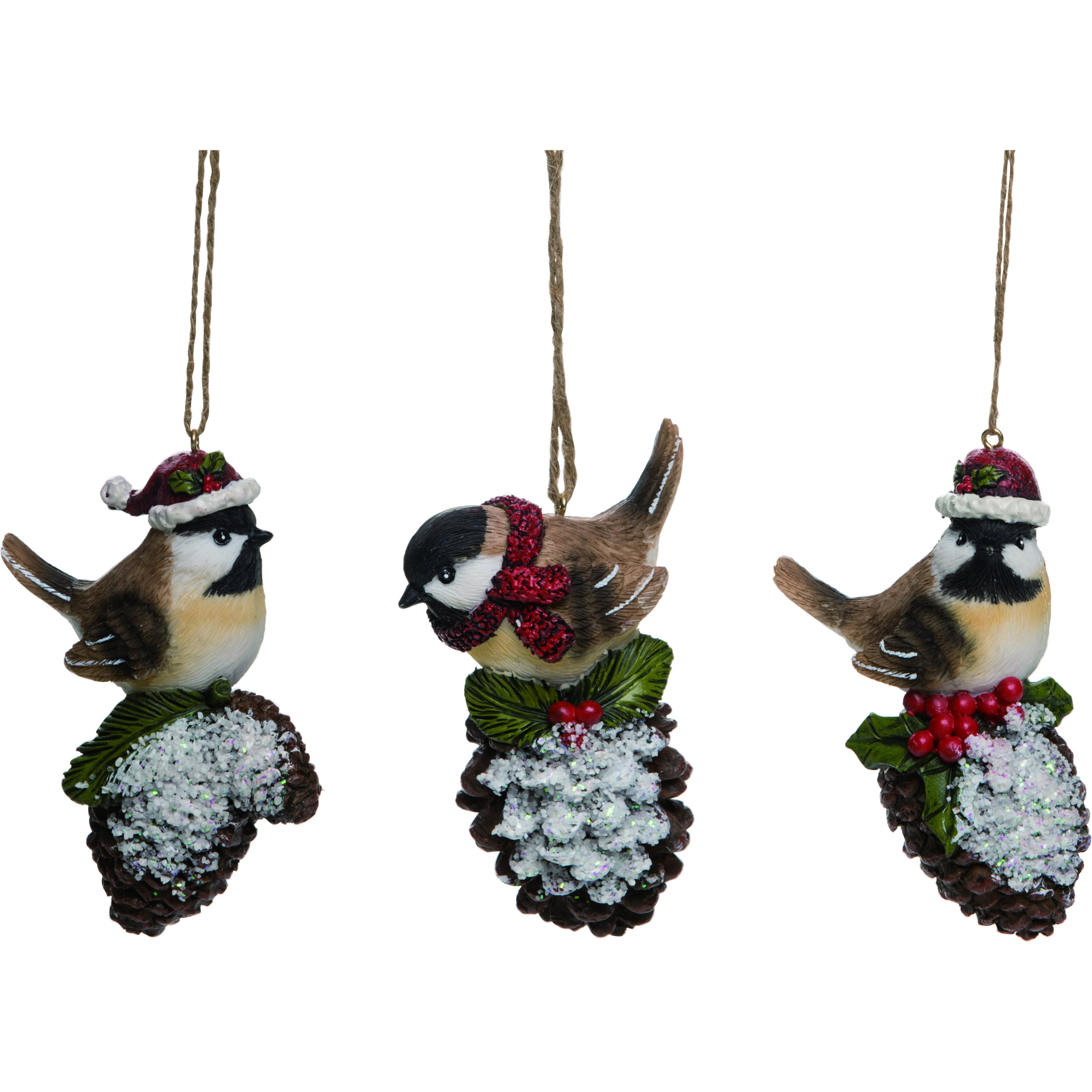 Ophelia & Co. Resin Santa Hat Bird Ornament Set of 3 Christmas Home ...