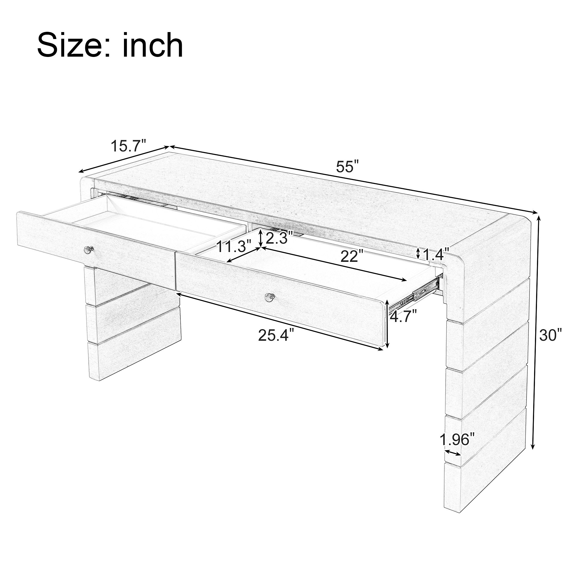 DAPPER DOODLES INC Curved Console Table With Storage, Wooden Entryway Table With 2 Drawers ...