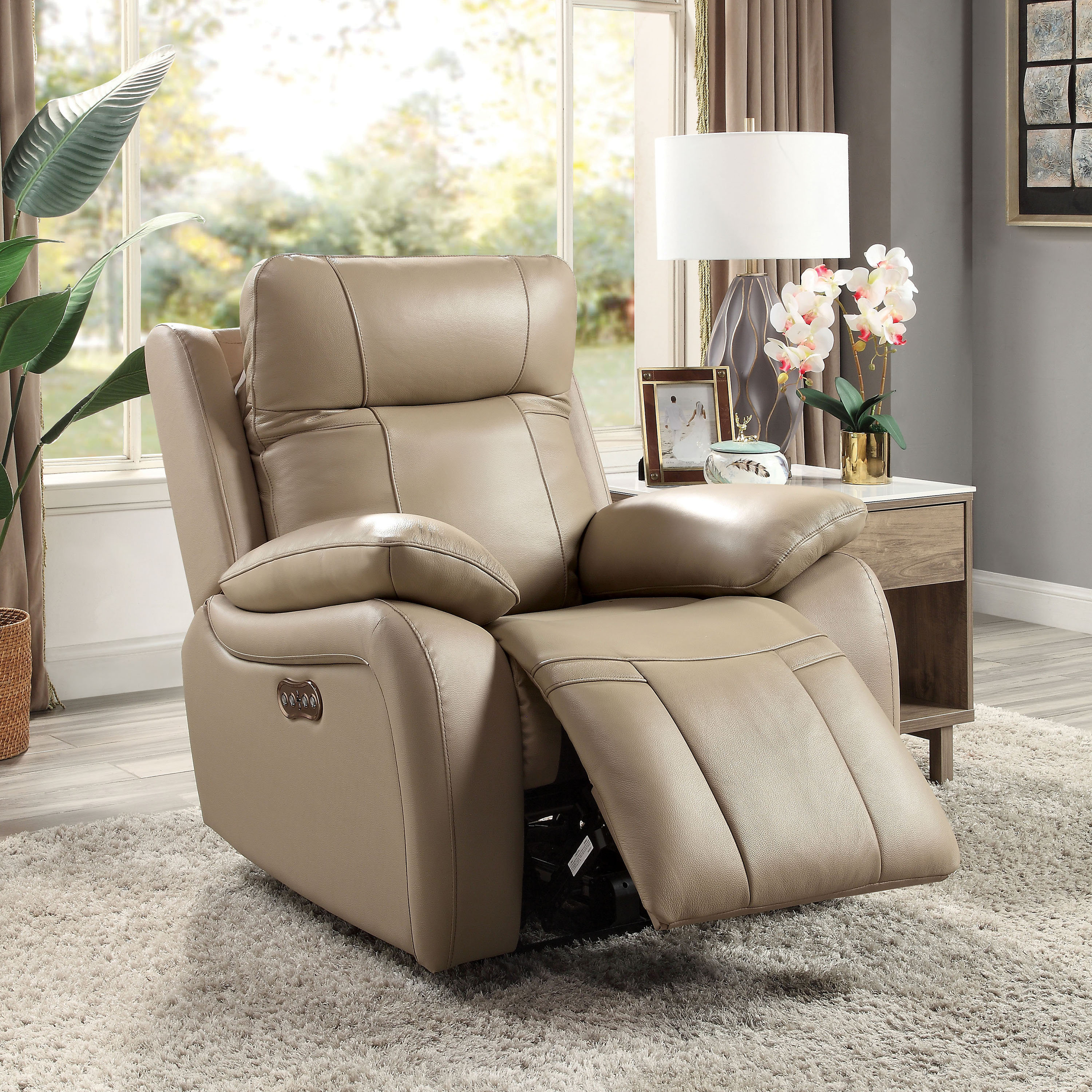 Inbox Zero 36.63" Wide Genuine Leather Power Standard Recliner | Wayfair
