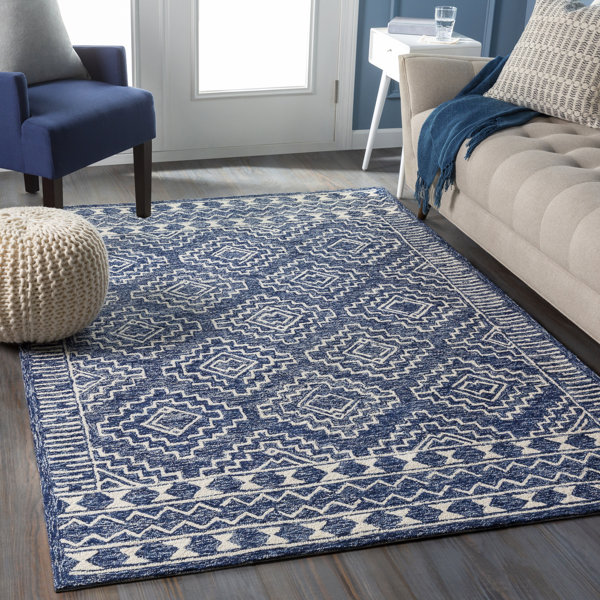 Wade Logan® Ammann Geometric Handmade Tufted Wool Navy/White Area Rug ...