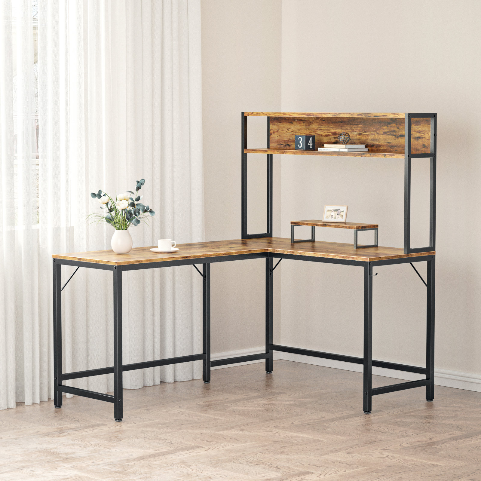 17 Stories L-Shaped Metal Base Computer Desk | Wayfair