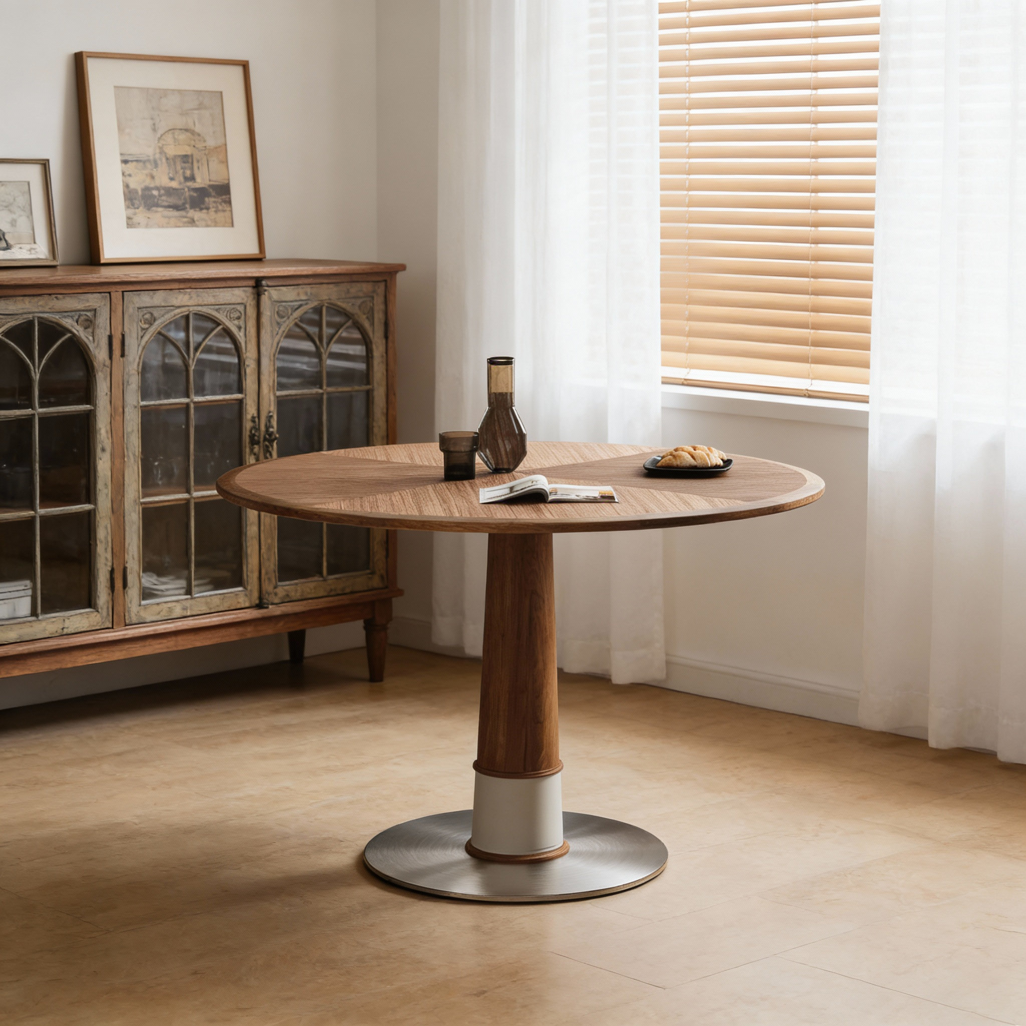 Corrigan Studio Space-Saving 120cm Round Kitchen Table | Vintage Brown ...