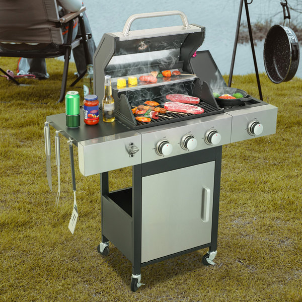 Ezees Hub Propane Gas Grill With Side Burner And Enameled Cast Iron ...