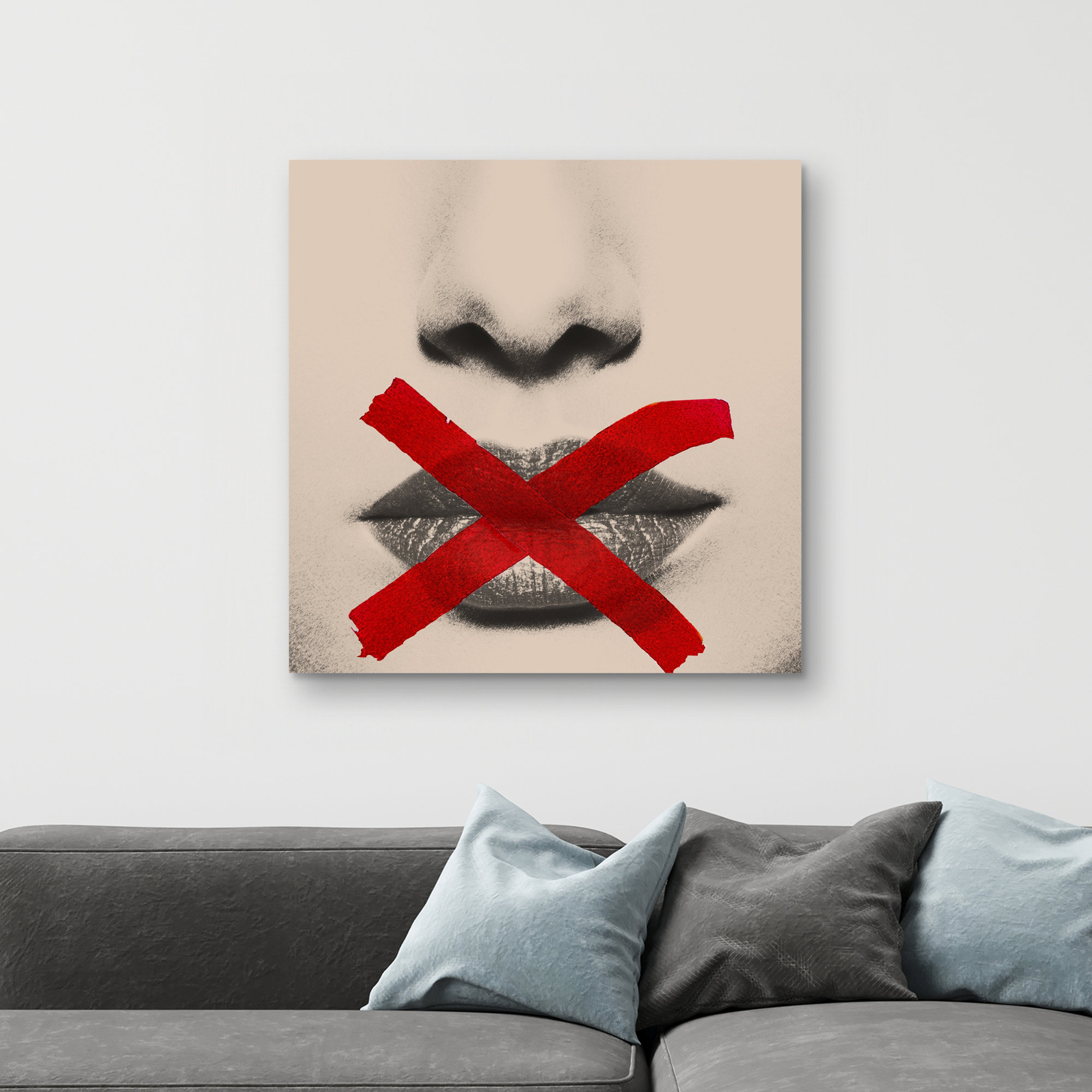 Begin Edition International Inc. Grayscale lips with a x - 32"x32" art ...