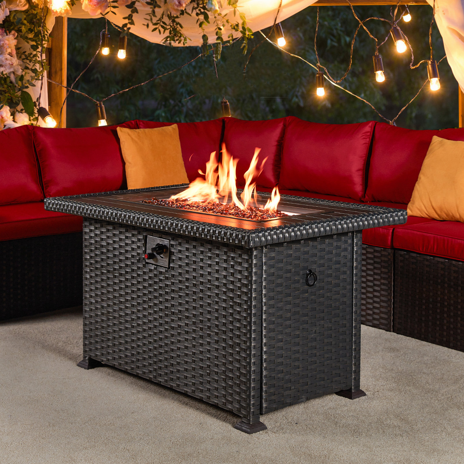 Winston Porter 44 Inch Aluminum Propane Fire Pit Table, 50,000 BTU Fire ...