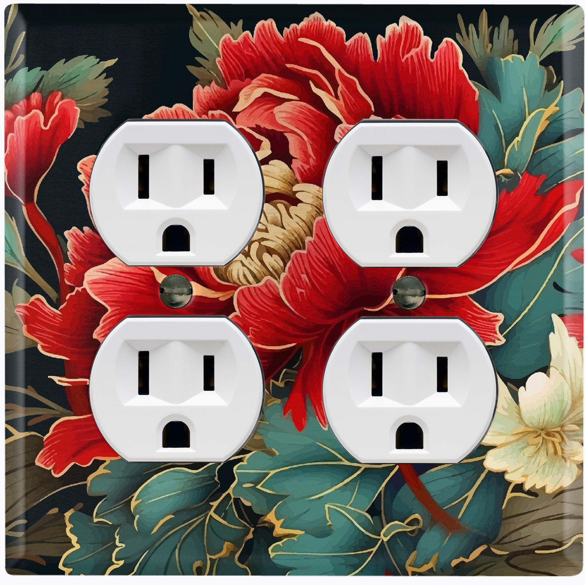 WorldAcc Artistic Red Flower Green Leaves Nature Themed 2 - Gang Duplex ...