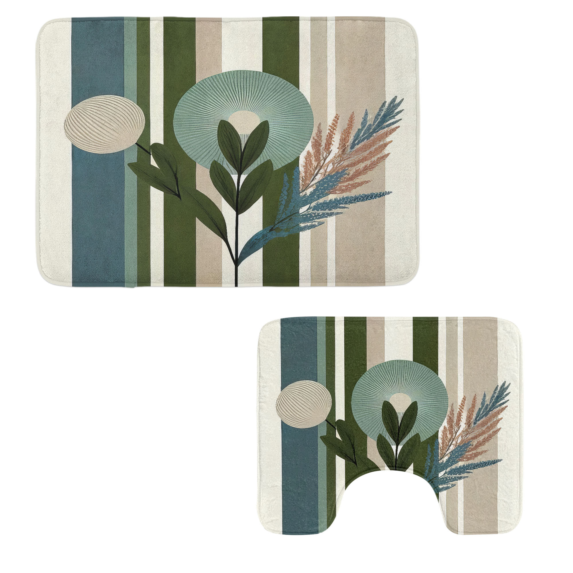 East Urban Home Botanical Bathroom Rug Set 2 Pieces Rectangle & Contour ...