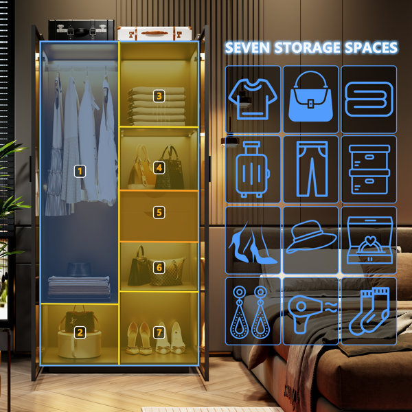 Latitude Run® 2-Door Wardrobe Armoire with LED Lights & Reviews | Wayfair