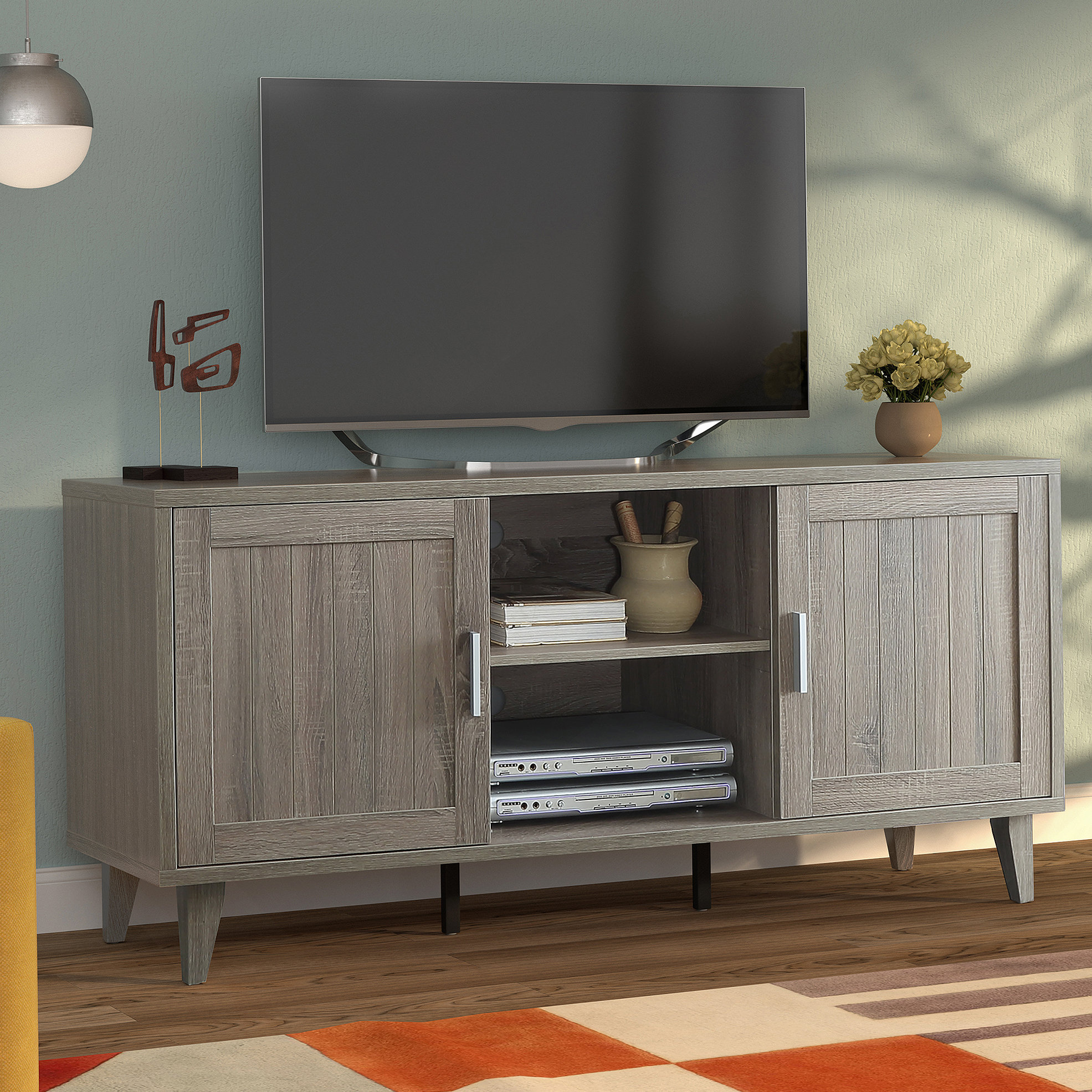 Gracie Oaks Modern 60 Inch TV Stand for TVs up to 65 inches, Stonewash ...