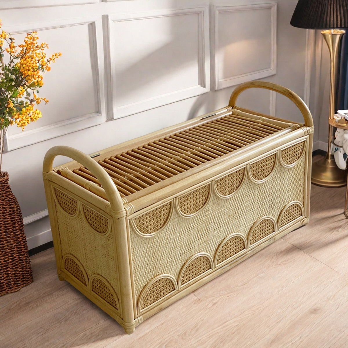 HUGESTO Rustic Small Handcrafted Rattan Accent Trunk | Wayfair