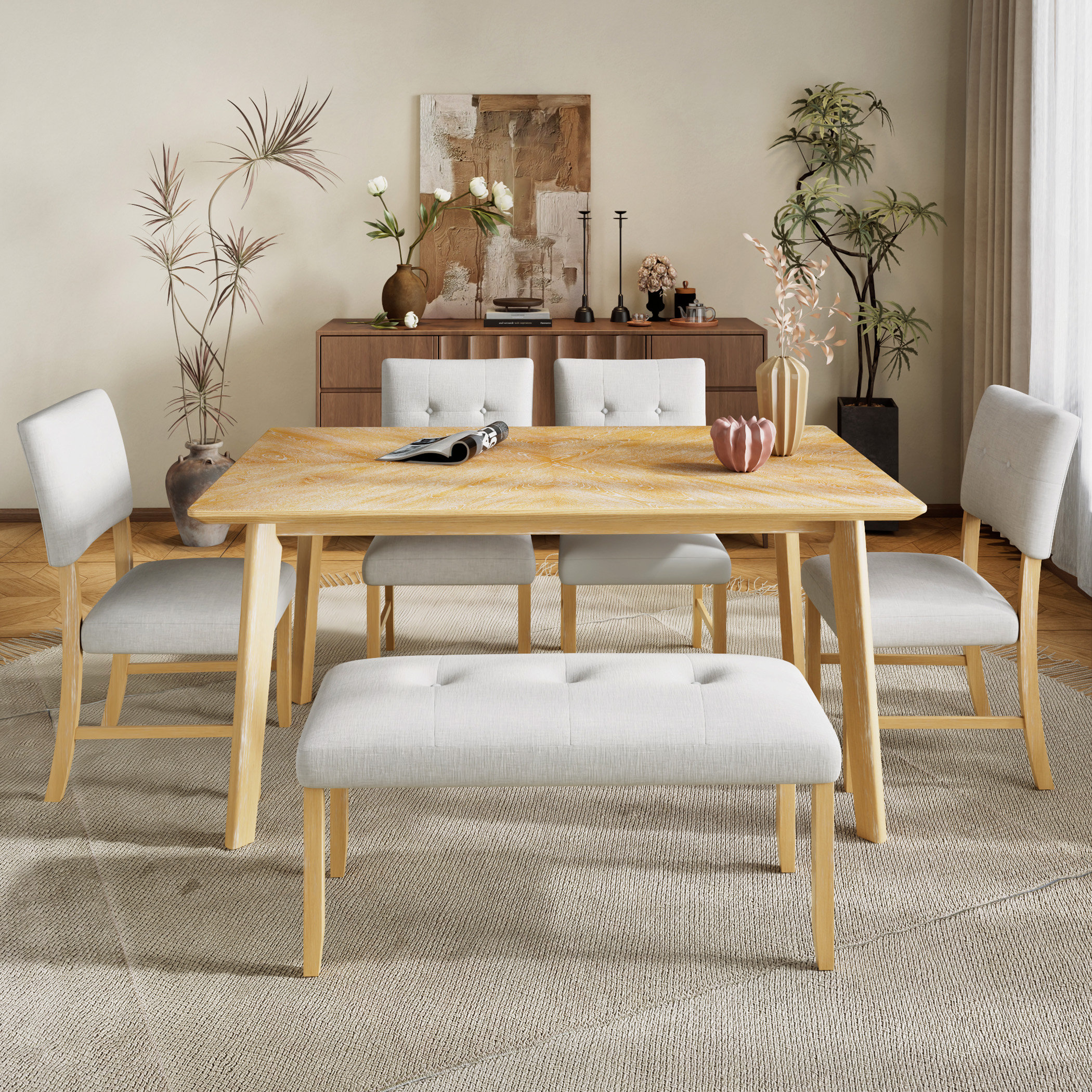 Ivy Bronx Retro Dining Table, Kitchen Room Table For 6, Minimalist ...