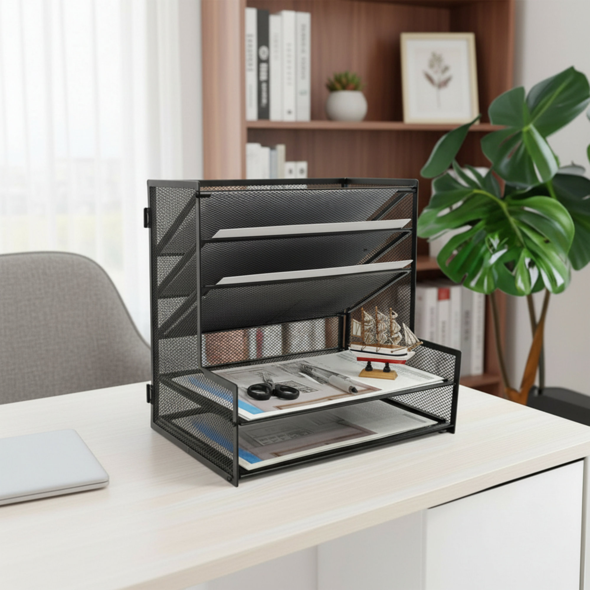 CHENGDULIDA Metal Desktop File Organizer, Black, 5-Tier Paper Tray ...