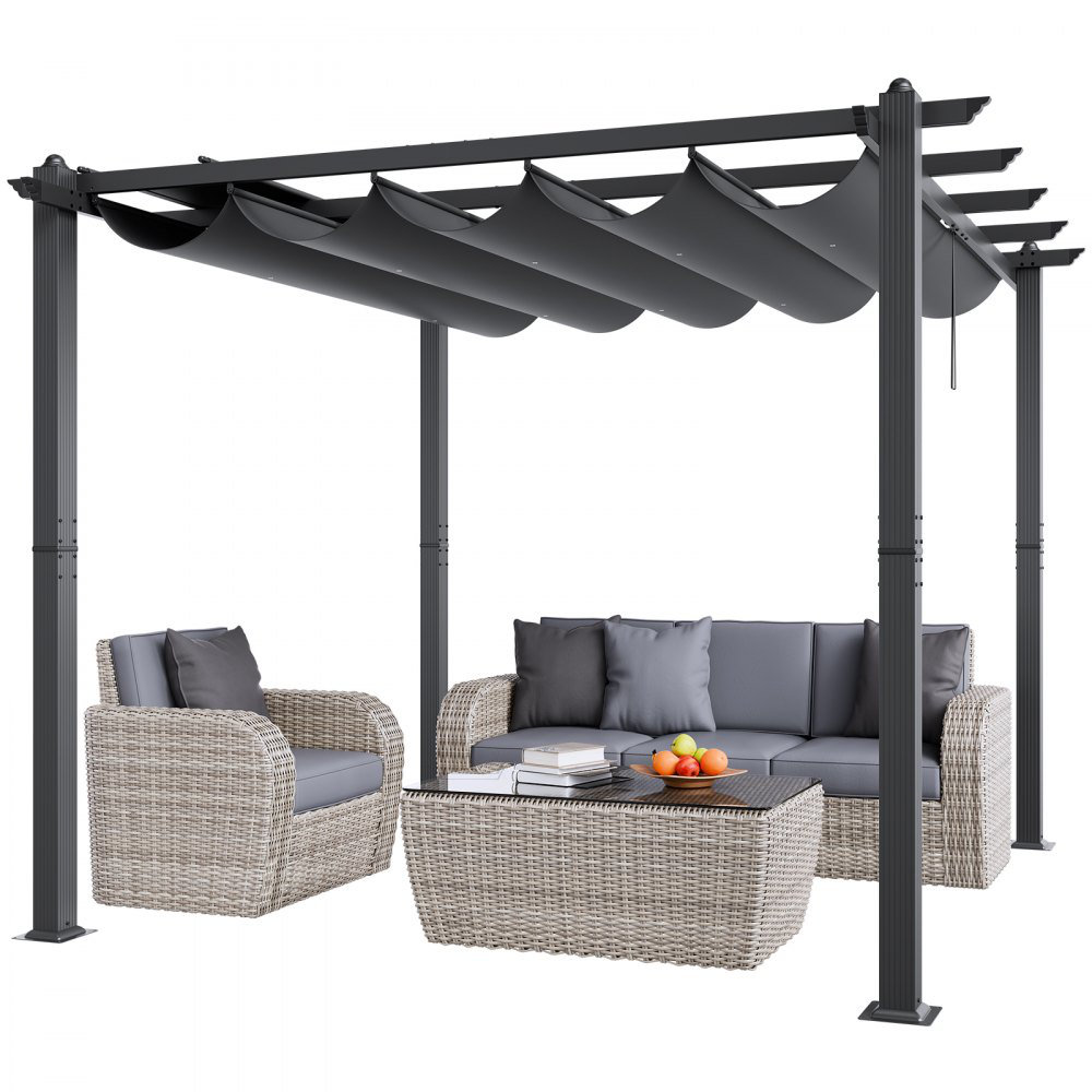 Stellweilan Tessberg Outdoor Retractable Pergola with Sun Shade Canopy ...
