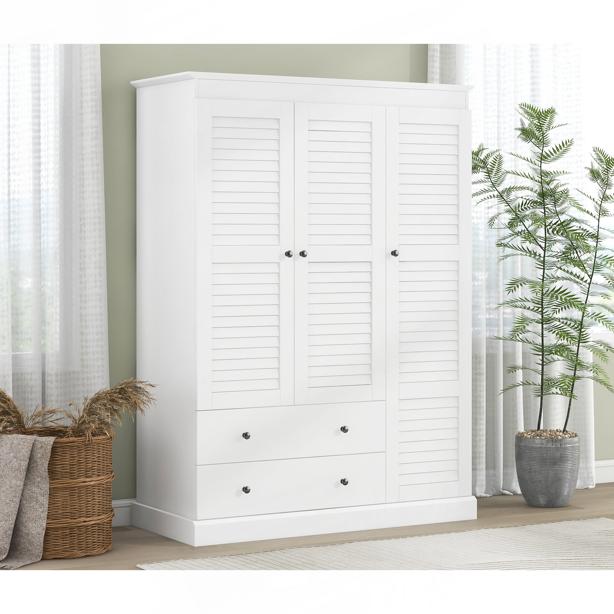Winston Porter 3 Shutter Door Wardrobe Armoire Closet With 2 Drawers ...