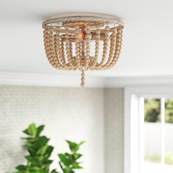 Mistana™ Edelen 2 - Light Wood Beads Farmhouse Dimmable 12.6" Flush ...