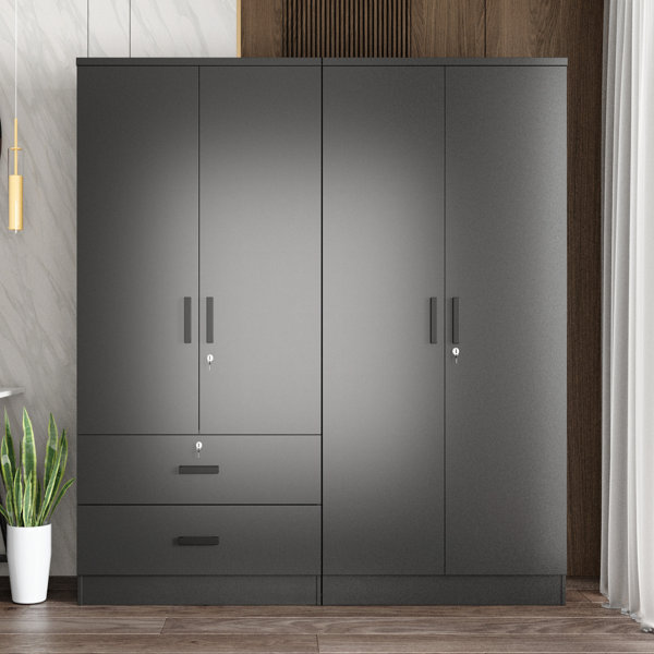 Union Rustic Double Wardrobe With 4 Slim Door And 2 Drawers! | Wayfair