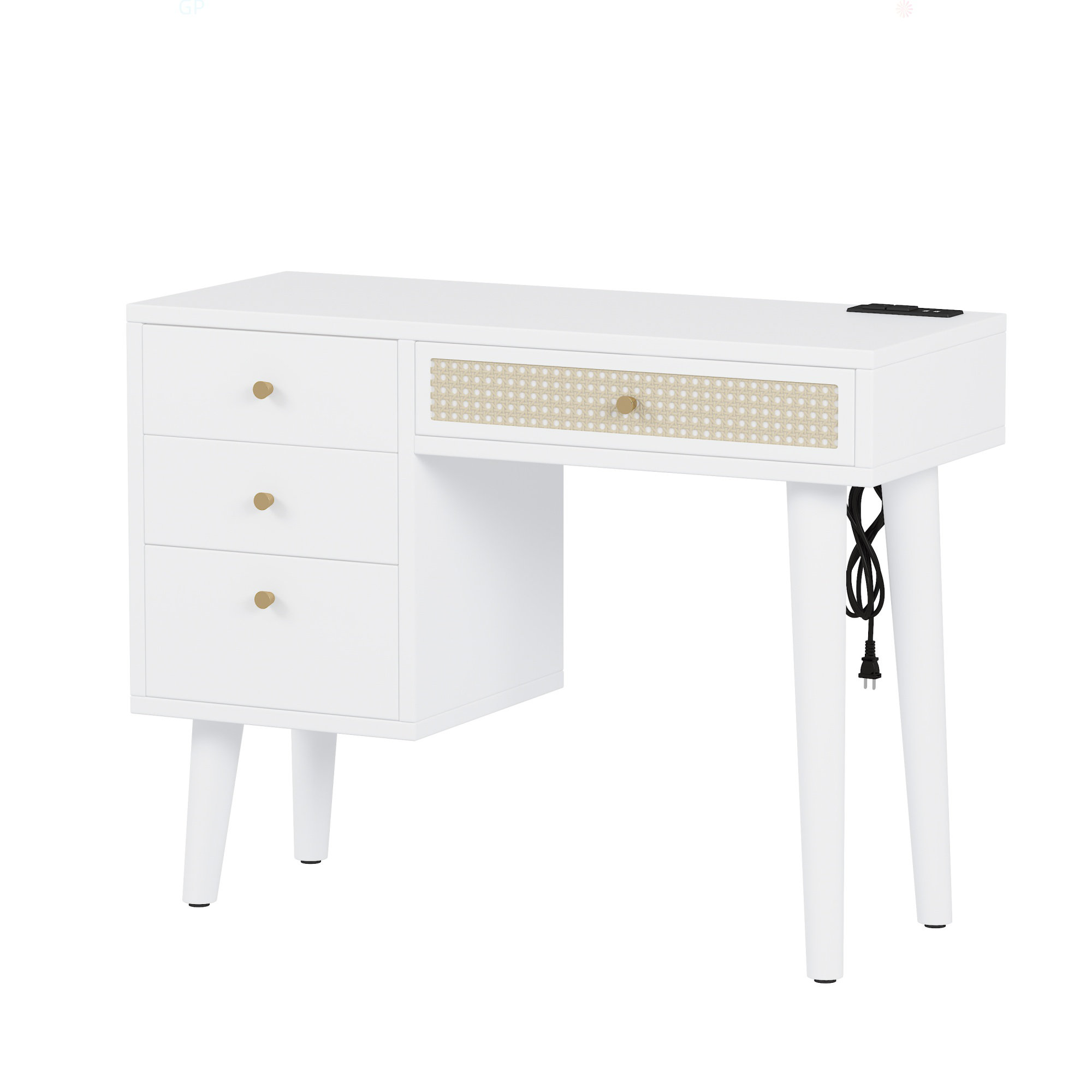 George Oliver 39" Retro Bohemian Style Wooden Makeup Vanity Set With ...