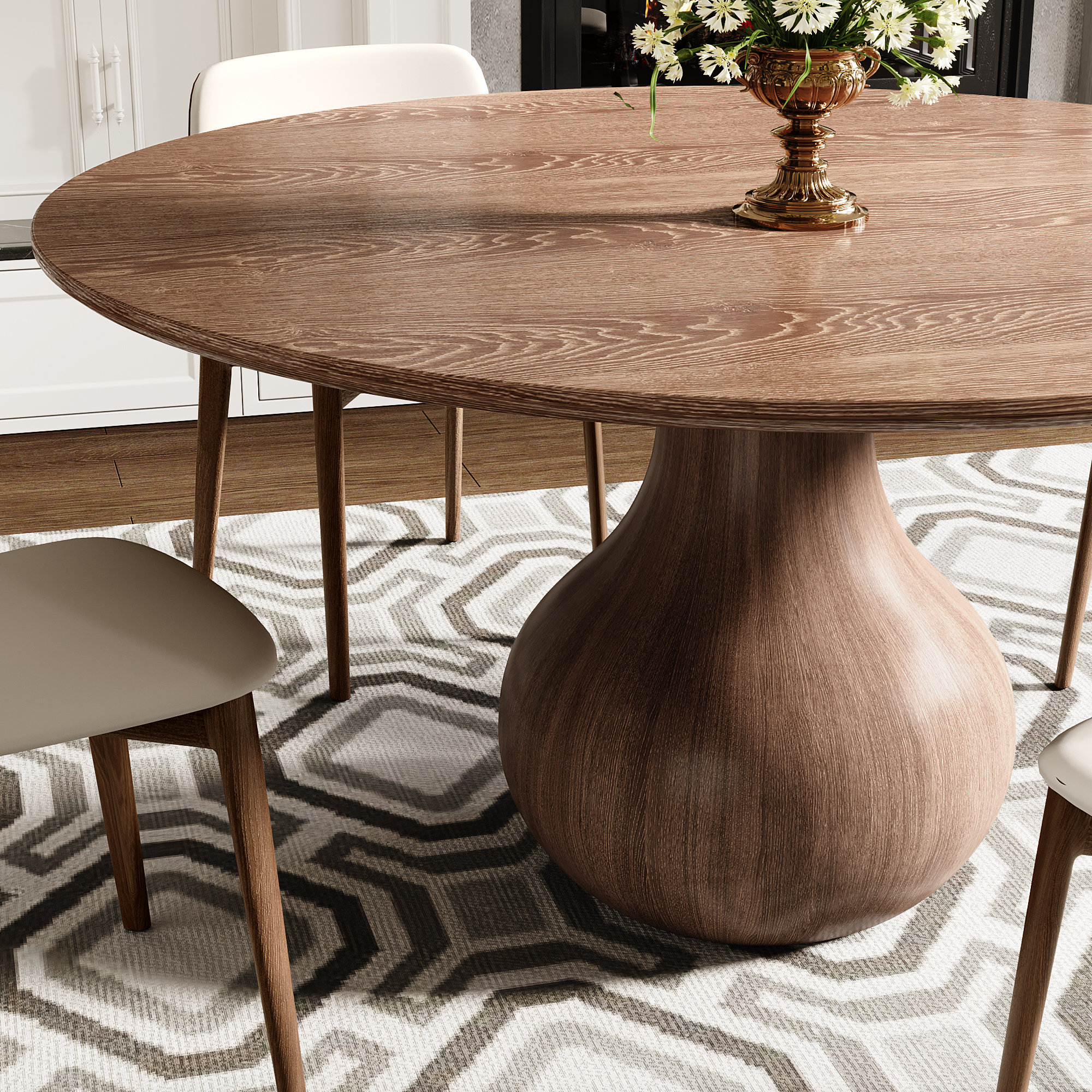 heyeehome Dark Walnut Space-Saving Round Solid Wood Dining Table For ...