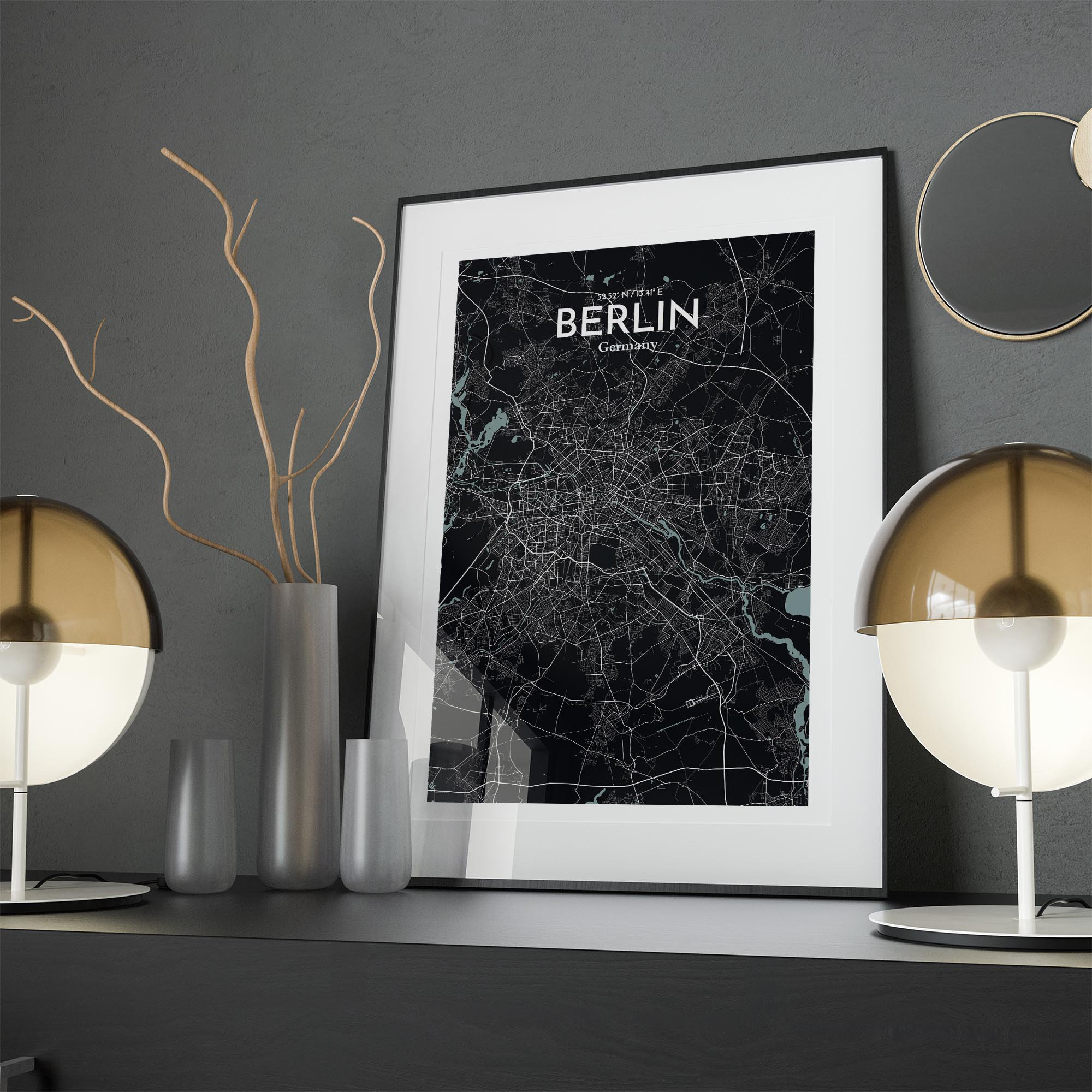 Borough Wharf Berlin City Map in Midnight - Unframed Graphic Art ...