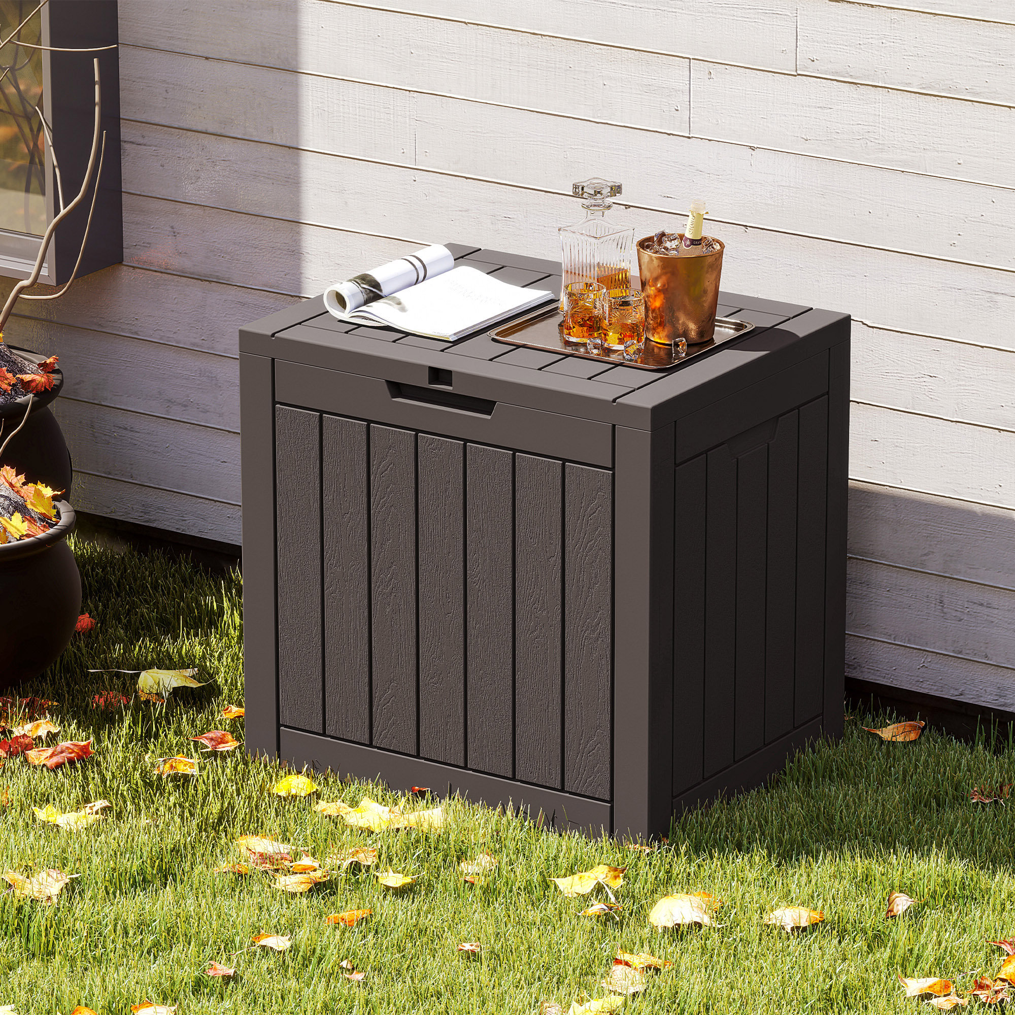 Smugdesk.com 32 Gallon Deck Box Weatherproof Resin Lockable Outdoor ...