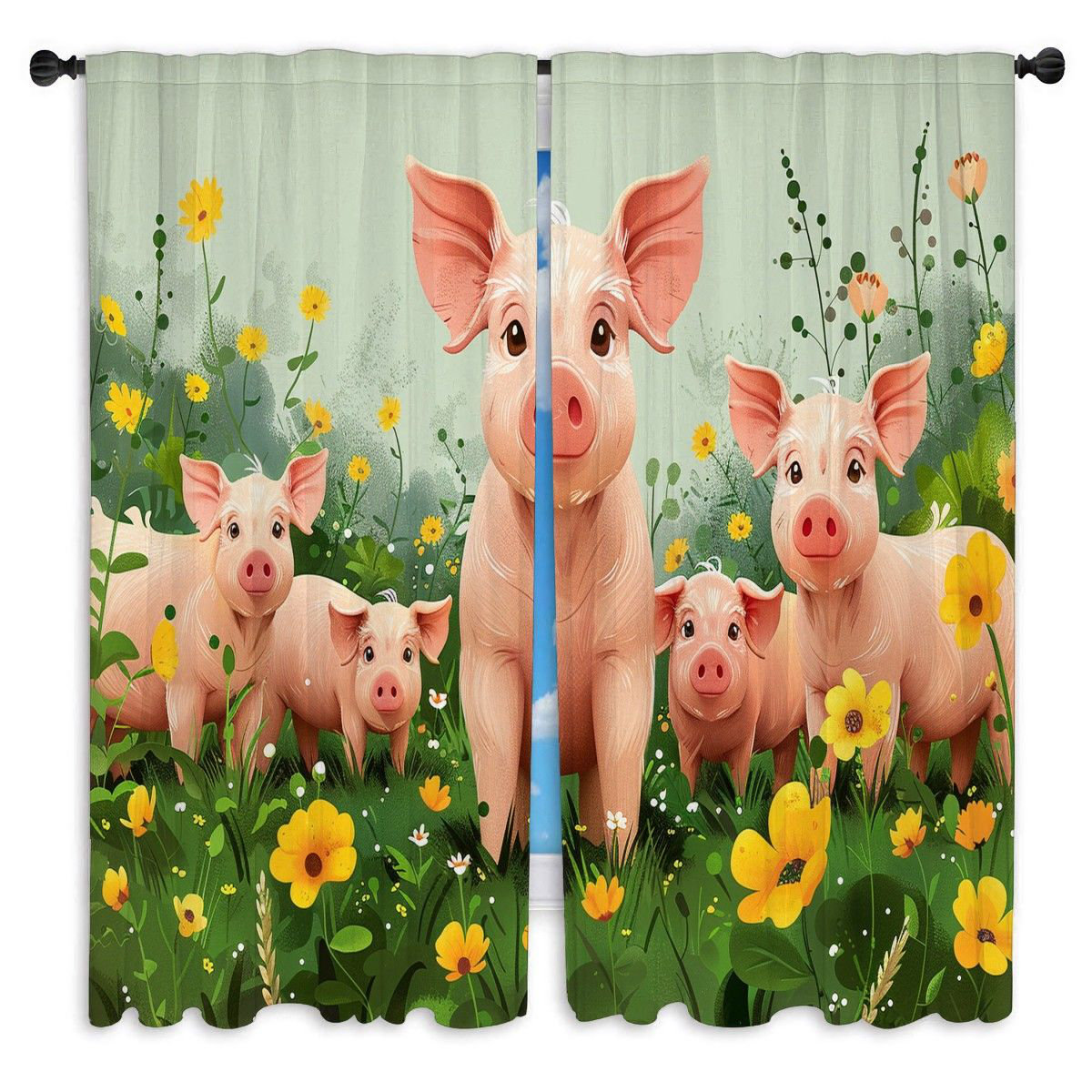 East Urban Home Pigs Window Curtains Animals Cute piglets Drapes - 2 ...