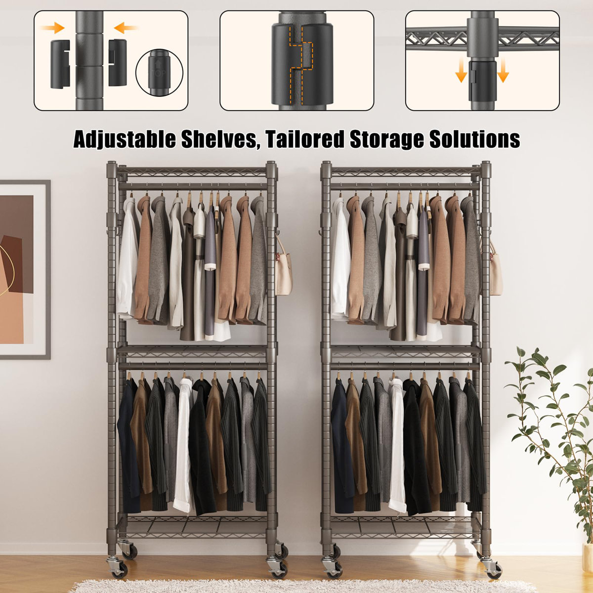 Rebrilliant Hico 24'' Metal Rolling Clothing Rack & Reviews | Wayfair