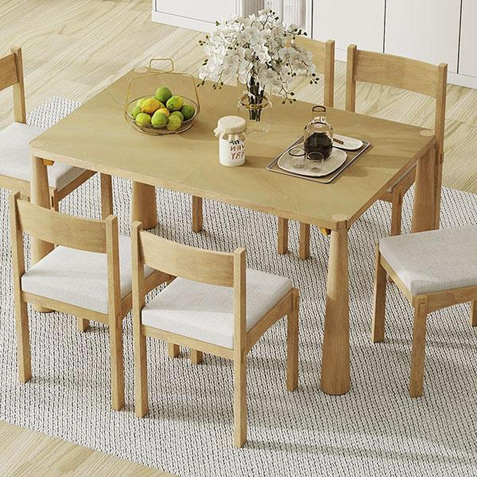 Latitude Run® 7-Piece Retro Dining Table Set For 6, Wood Dining Table ...
