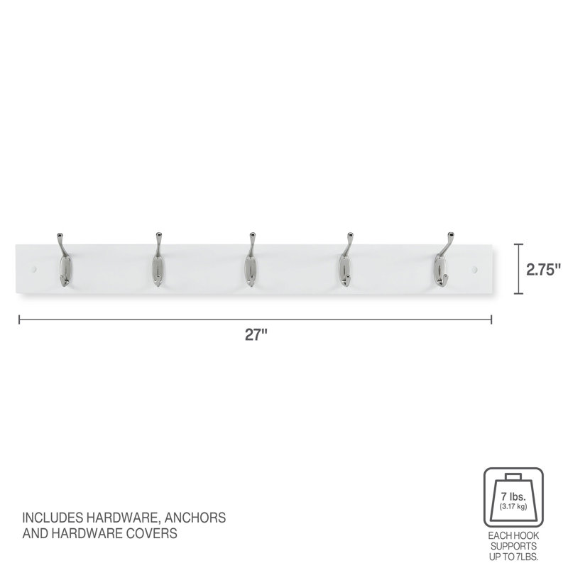 MELANNCO 5 - Hook Wall Mounted Coat Rack in White | Wayfair