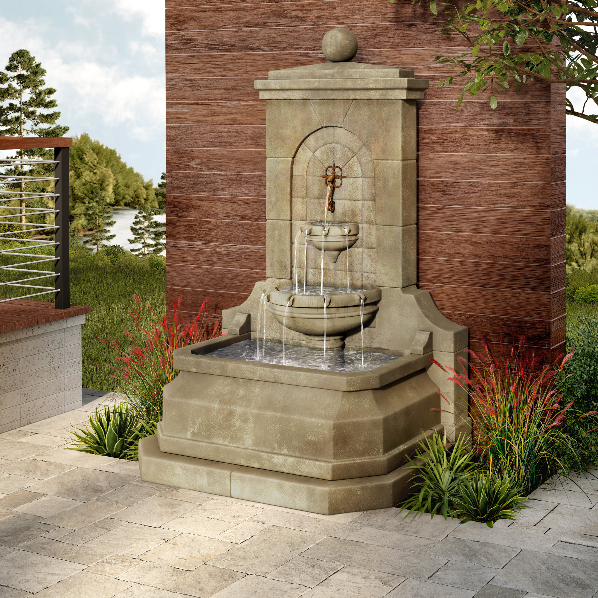 Canora Grey Billerica Hand Crafted Weather Resistant Wall Base Fountain ...