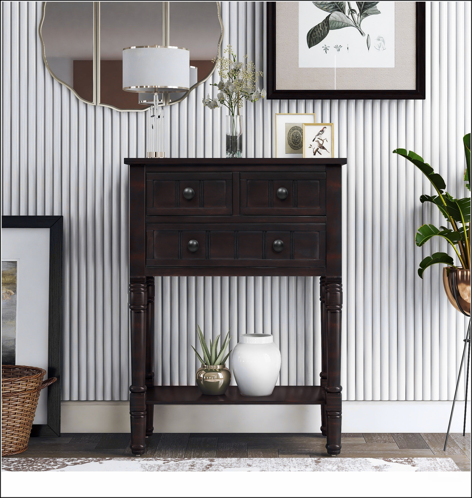 Alcott Hill Narrow Console Table, Slim Sofa Table with Three Storage ...