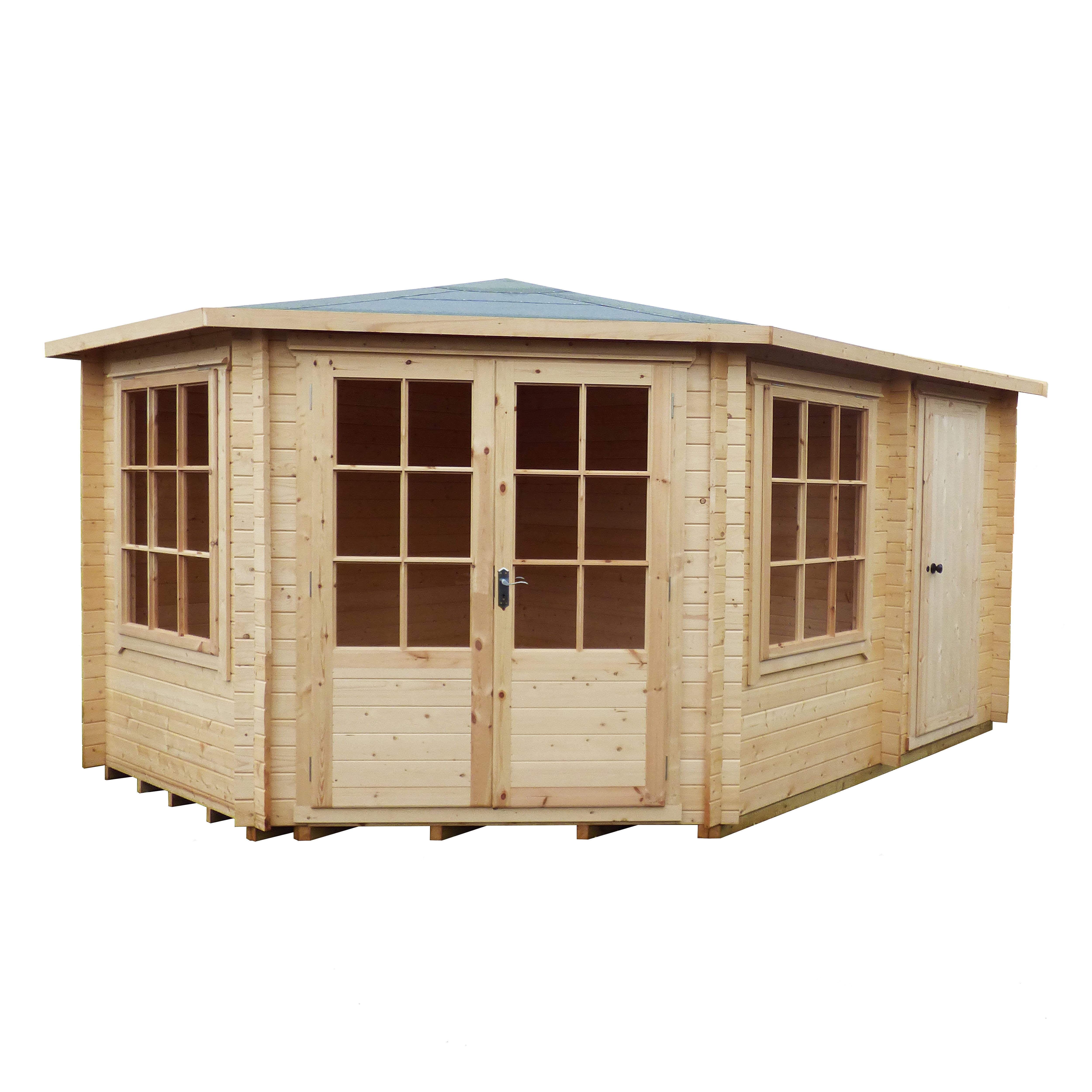 Shire GB Rowney 10 ft x 14 ft 28 mm Corner Log Cabin Installed ...