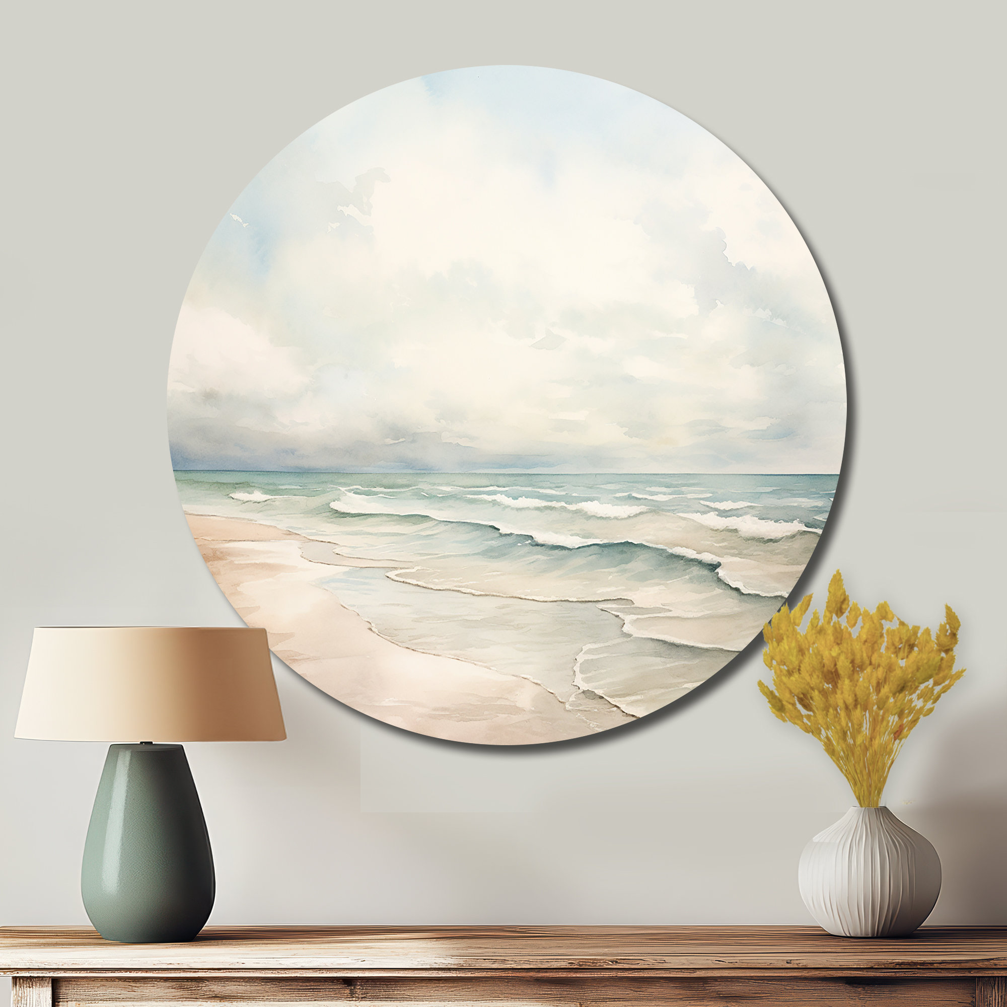 Design Art Soft Color Beach Horizon IV - Coastal Round Metal Art | Wayfair