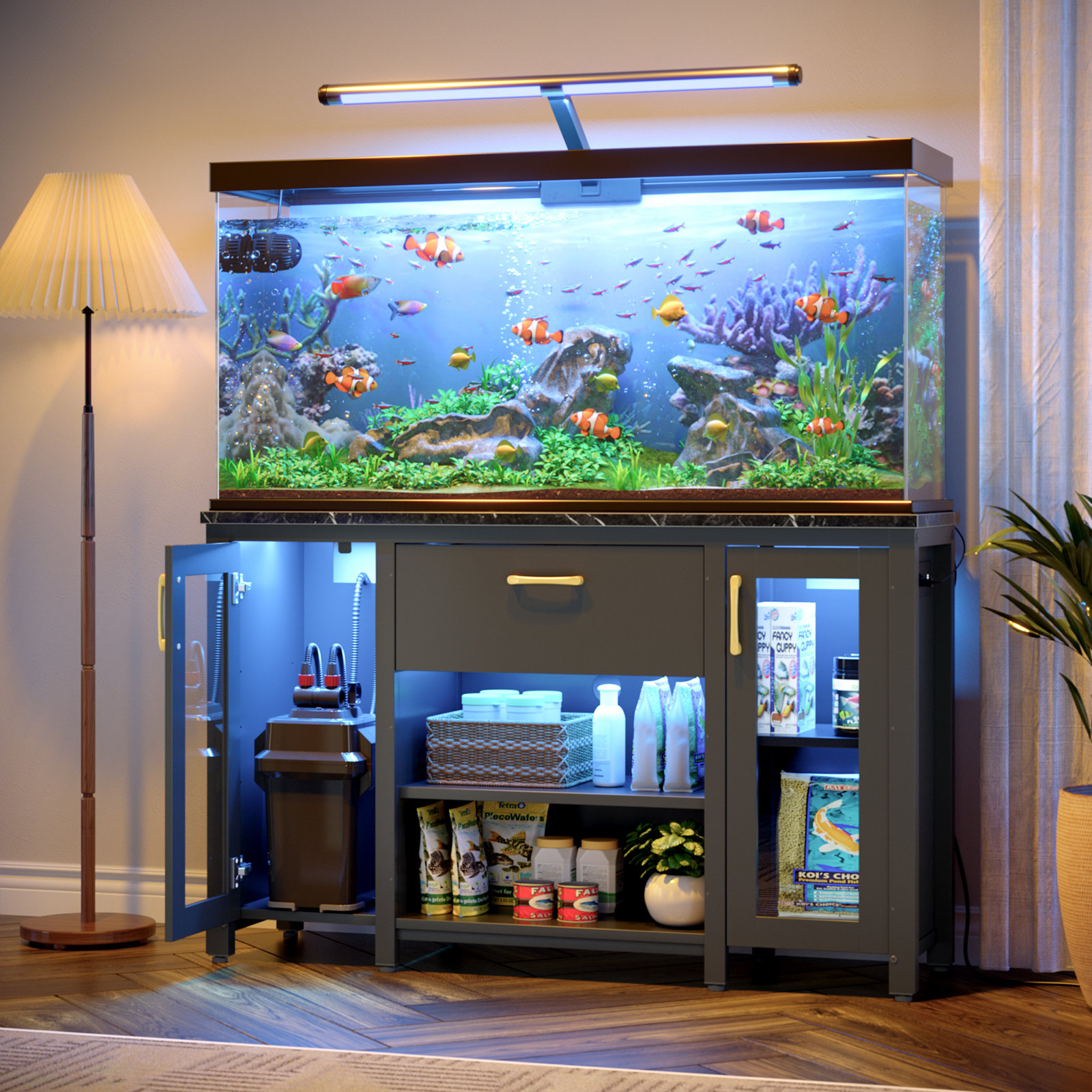 Latitude Run® 55-75 Gallon Fish Tank Stand with Power Outlet & LED ...